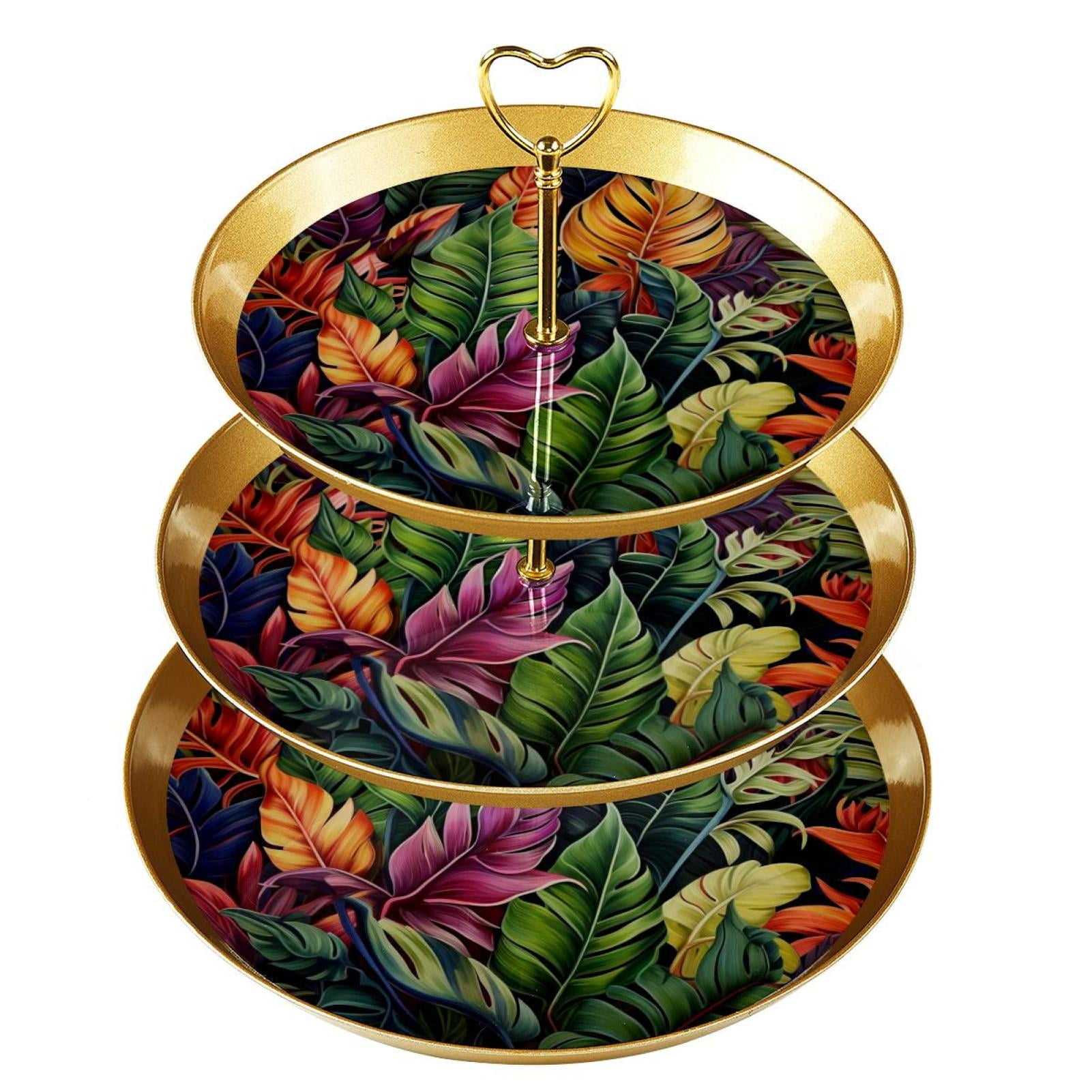 Tropical Plants Plastic Discs and Iron Pillar Dessert Table Stand with ...