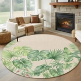 Tropical Plants Round Area Rug 5Ft Washable Circle Rugs for Living Room ...