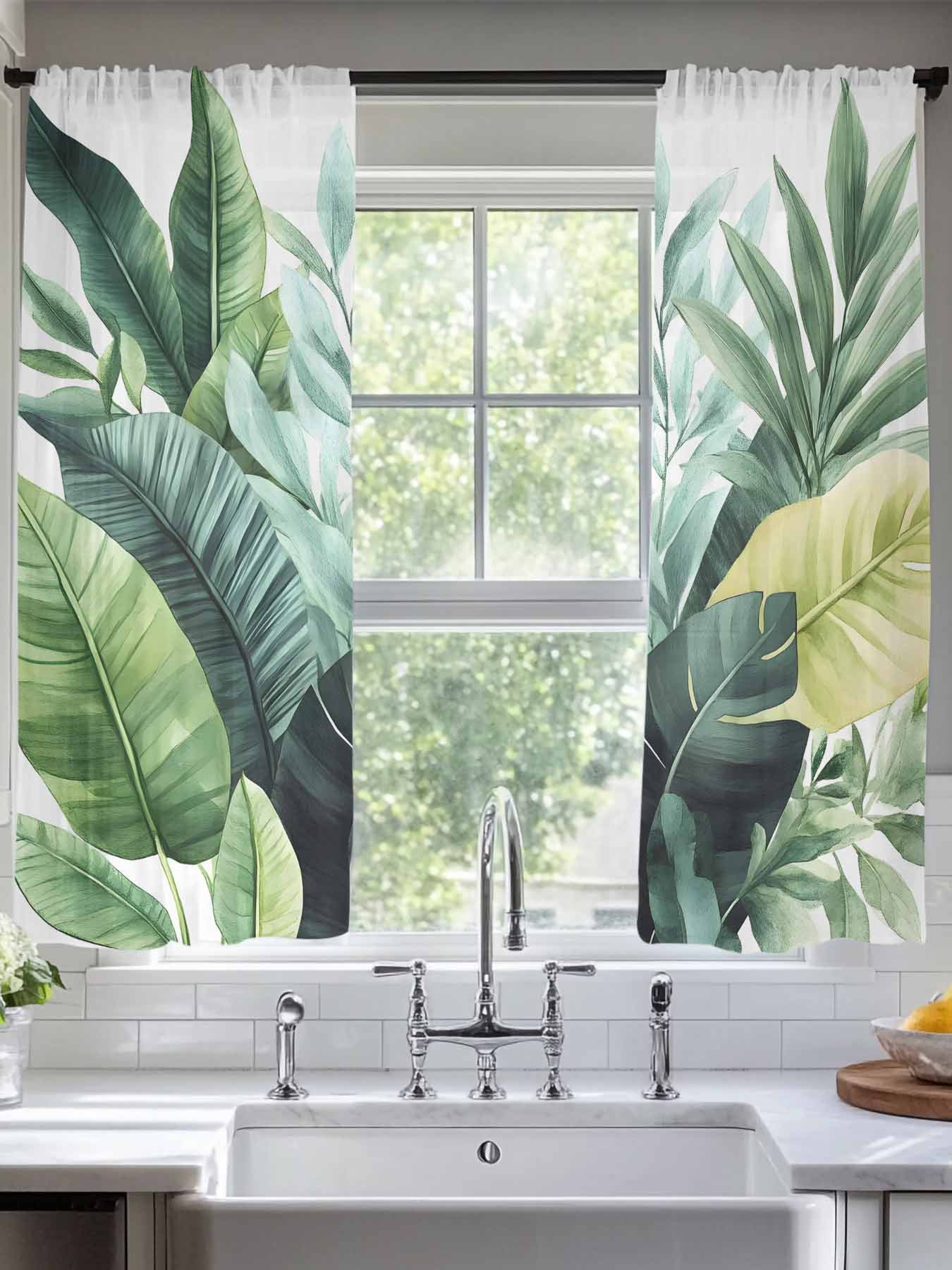 Tropical Plants Sheer Curtains for Living Room Bedroom Country Summer ...