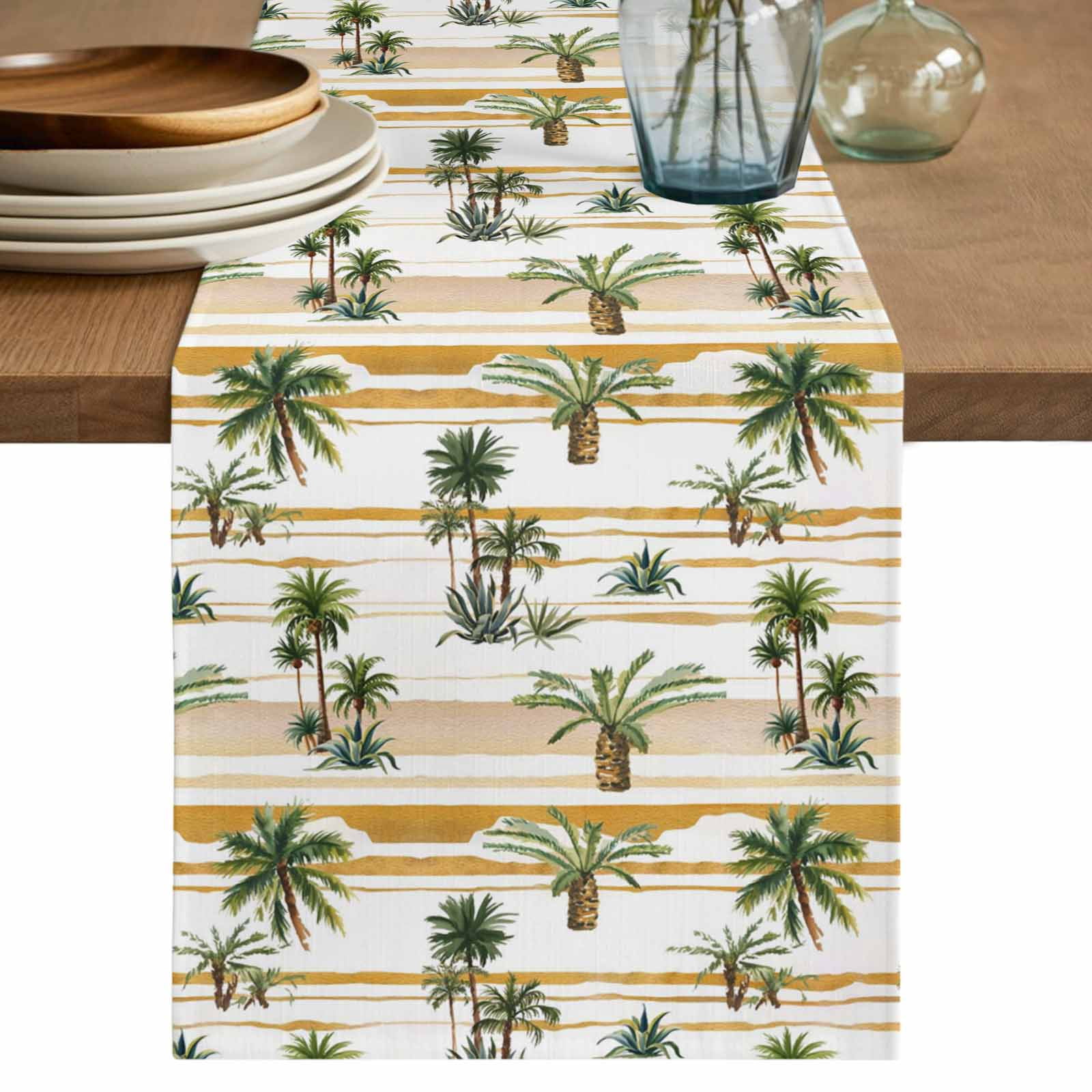 Tropical Plants Table Runner 60 Inches, Summer Watercolors Palm Trees ...