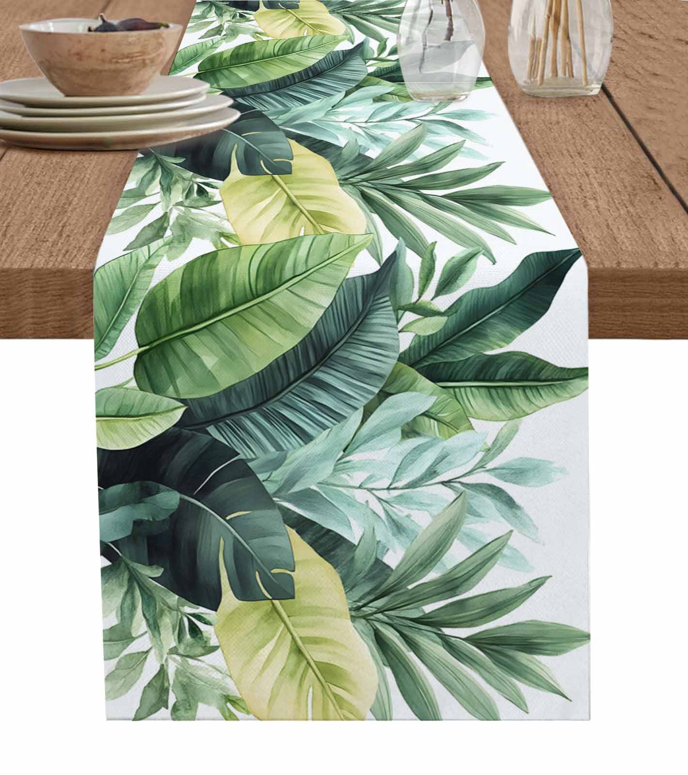 Tropical Plants Table Runner 72 Inches, Country Summer Green Palm ...