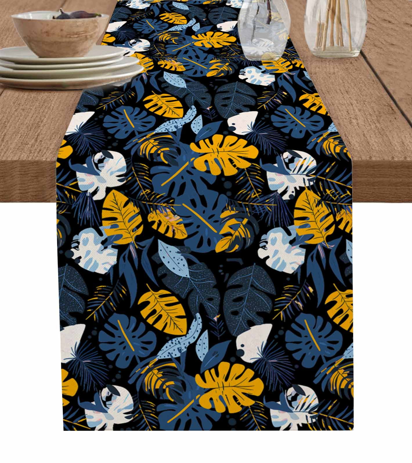 Tropical Plants Table Runner 72 Inches, Orange Blue Pastoral Black ...