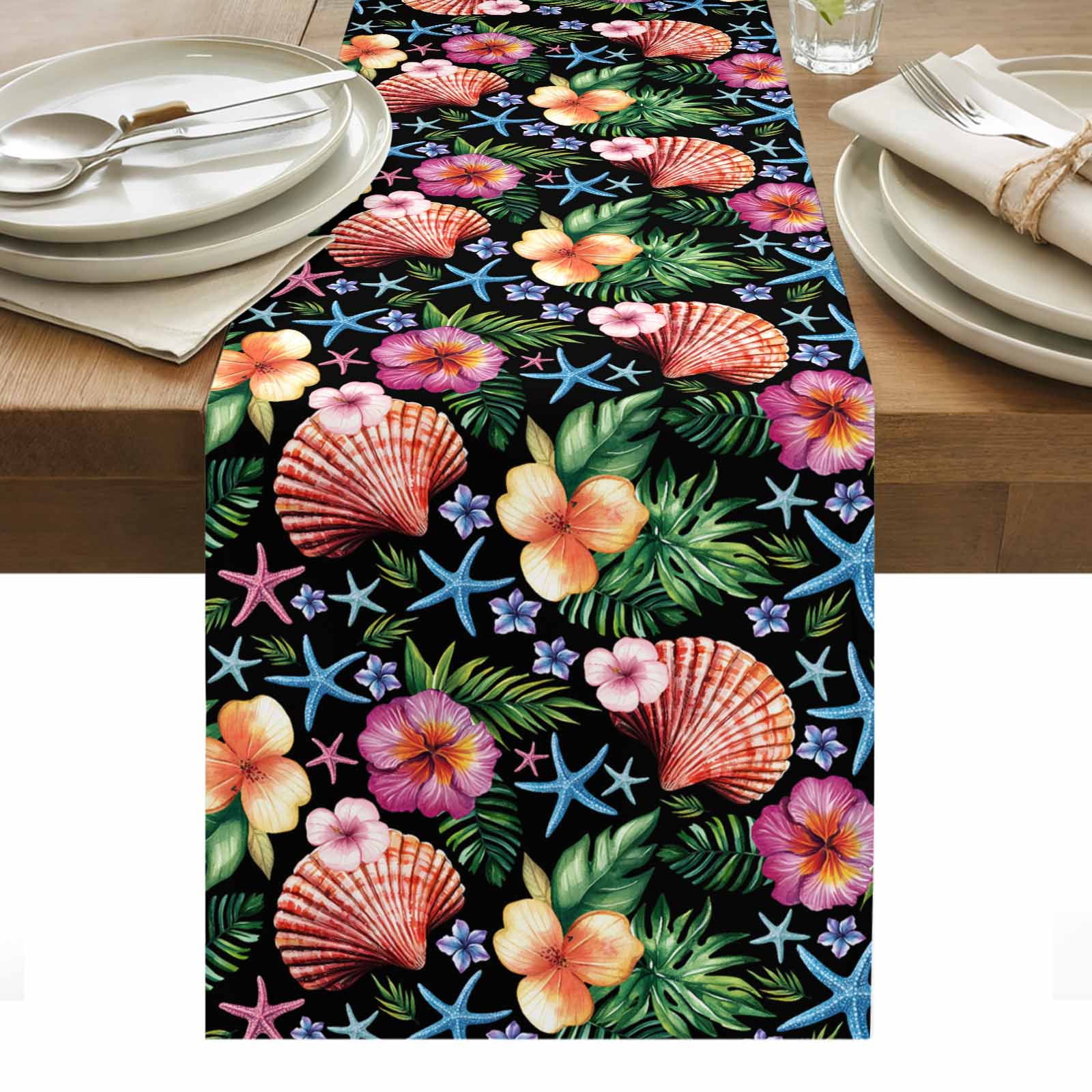 Tropical Plants Table Runner - 90 Inch Long, Kitchen Dining Table ...