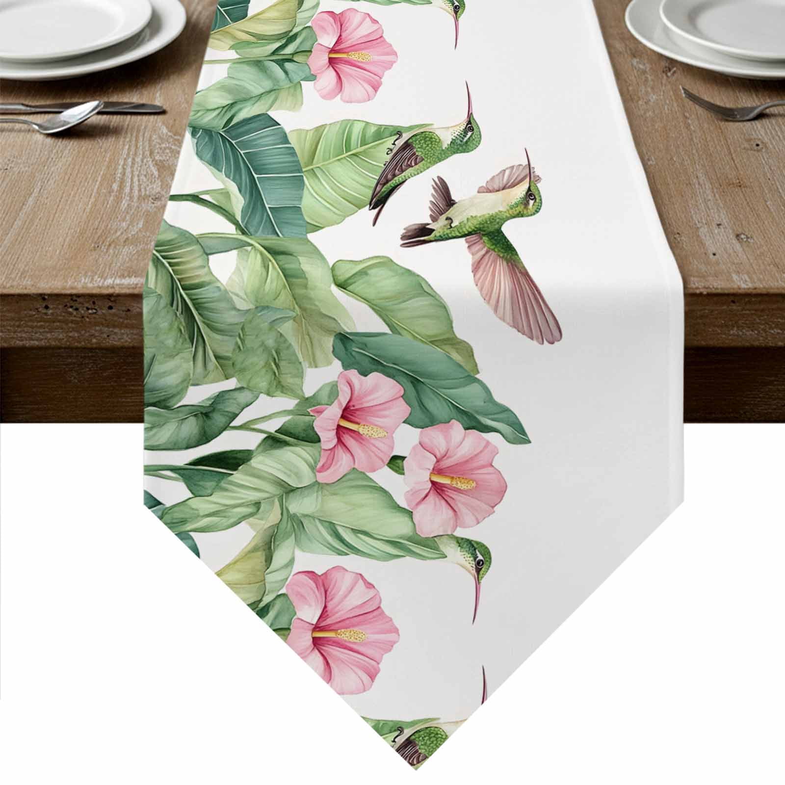 Tropical Plants Table Runner Linen Burlap Table Runner 60 Inches Long ...