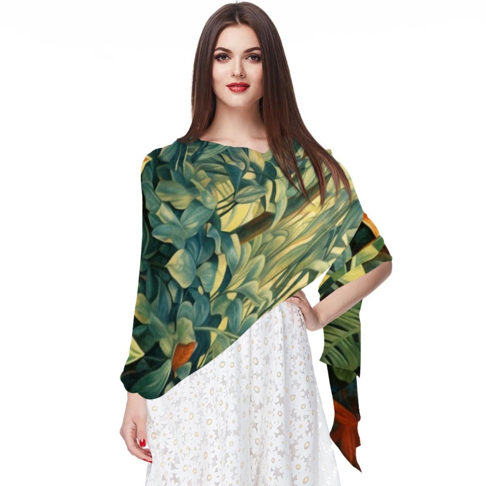 Tropical Plants Translucent Chiffon Yarn Silk Scarf - Light Breathable ...