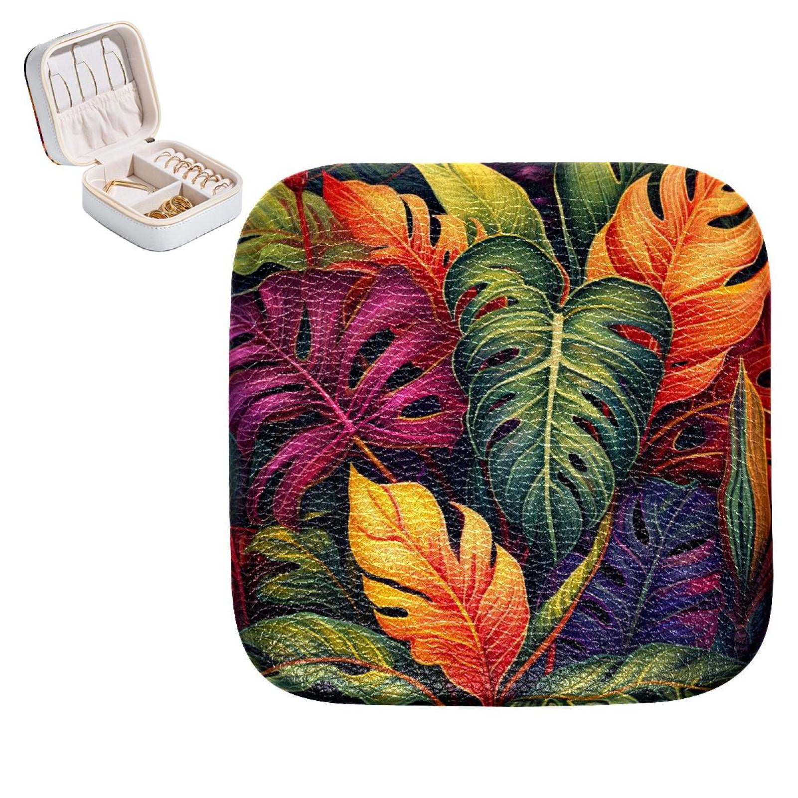 Tropical Plants Travel Portable Square Jewelry Box Earring Necklace ...