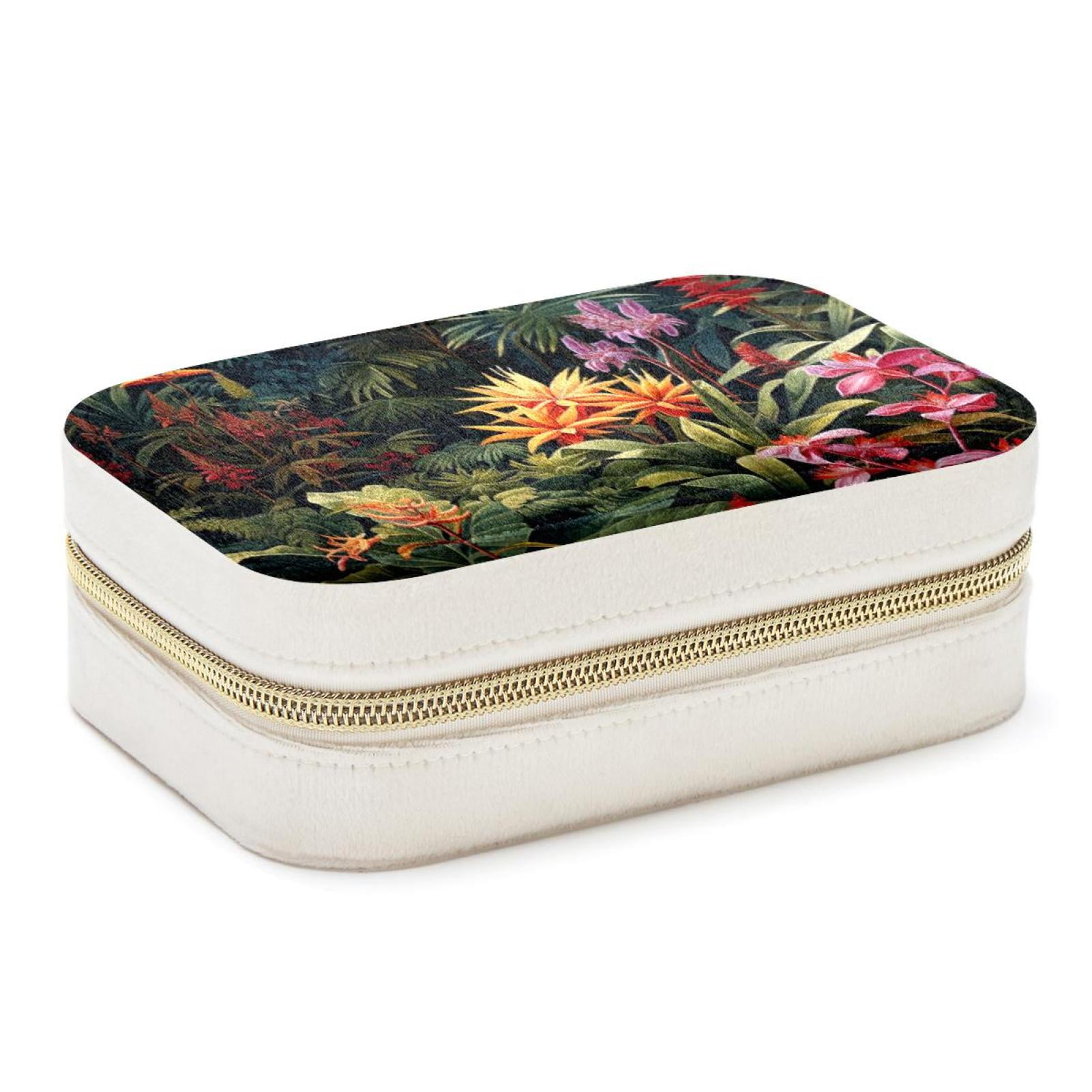 Tropical Plants Velvet Portable Jewelry Box with Removable Compartment ...