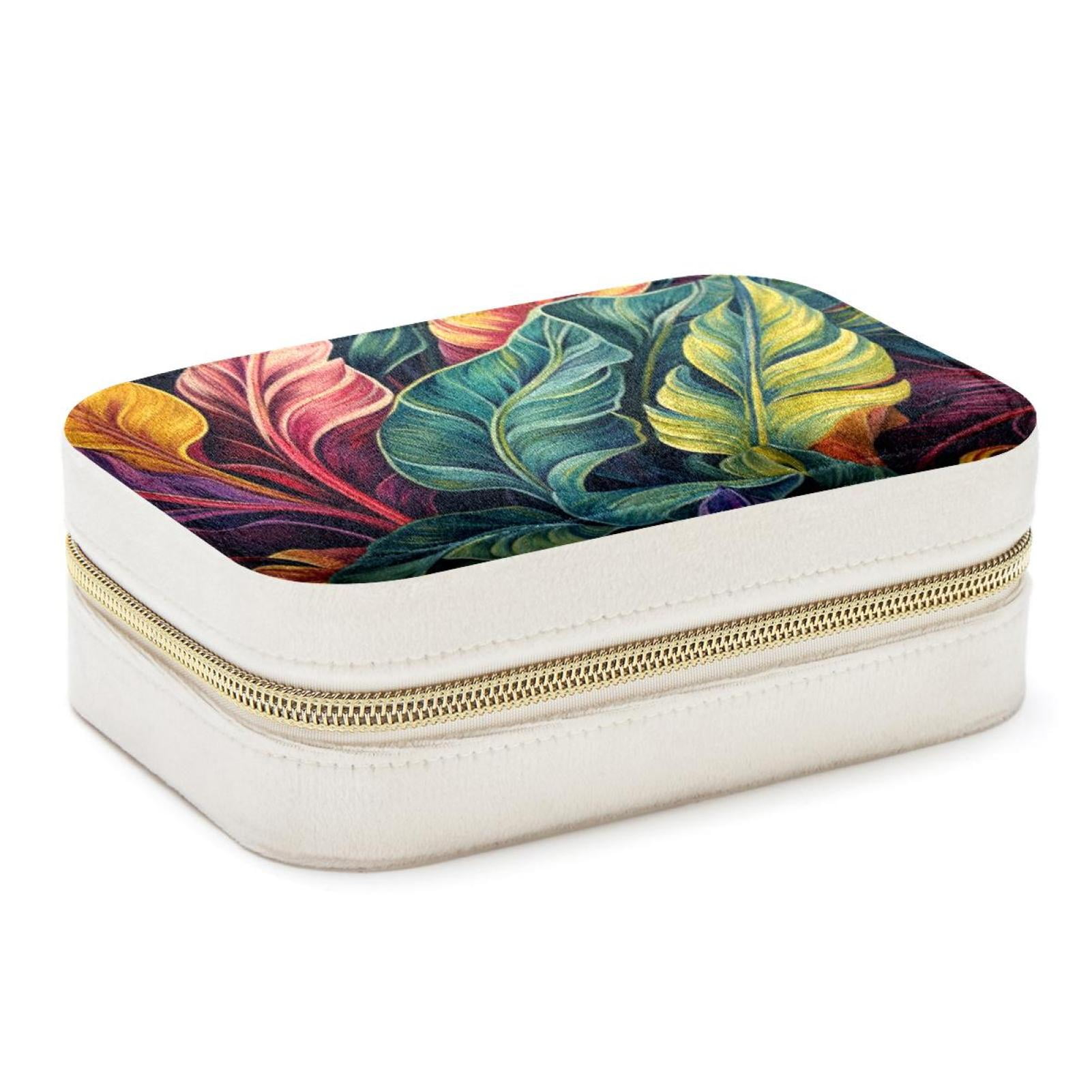 Tropical Plants Velvet Portable Storage Box with Removable Compartment ...