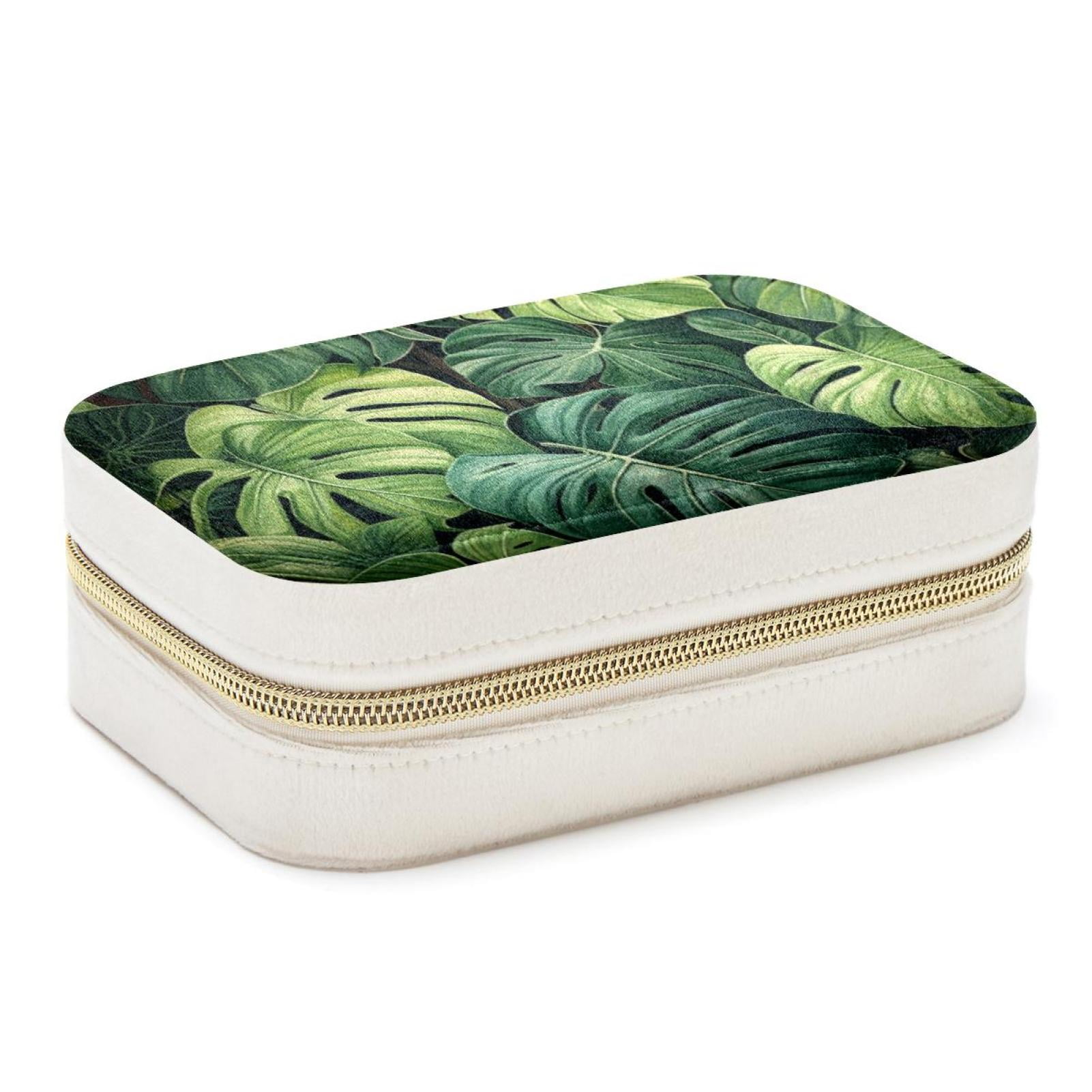 Tropical Plants Velvet Portable Storage Box with Removable Compartment ...