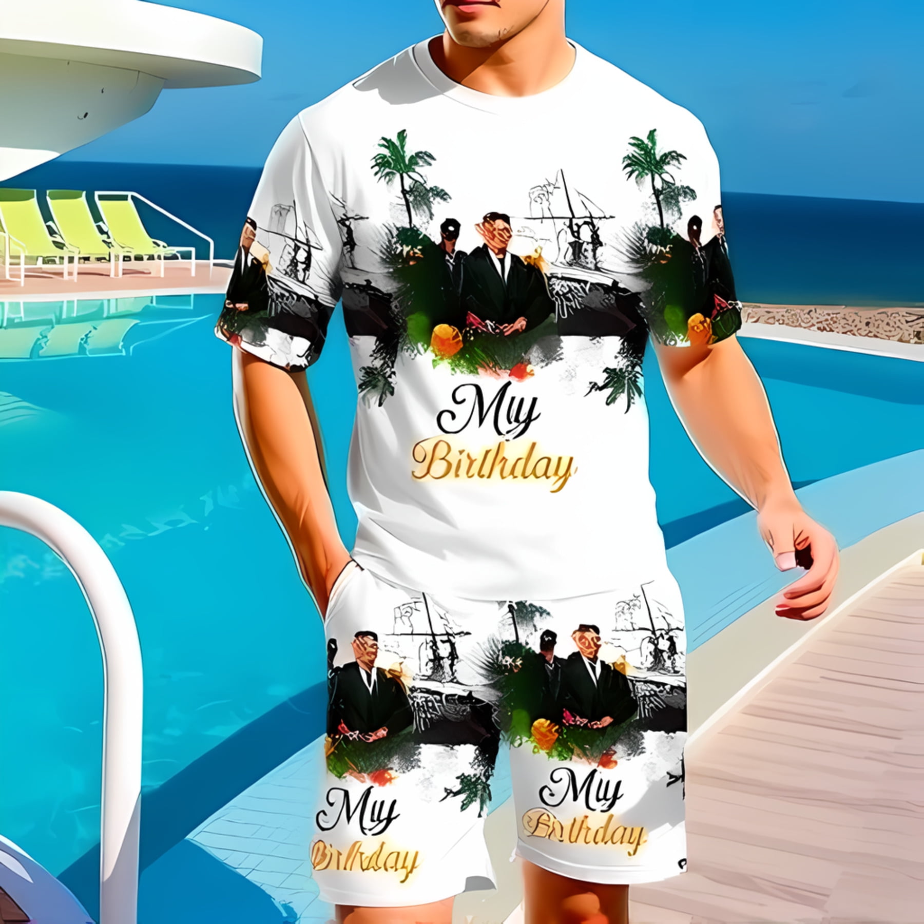 Tropical Print T-Shirt and Shorts Set - Personalized Birthday Design ...