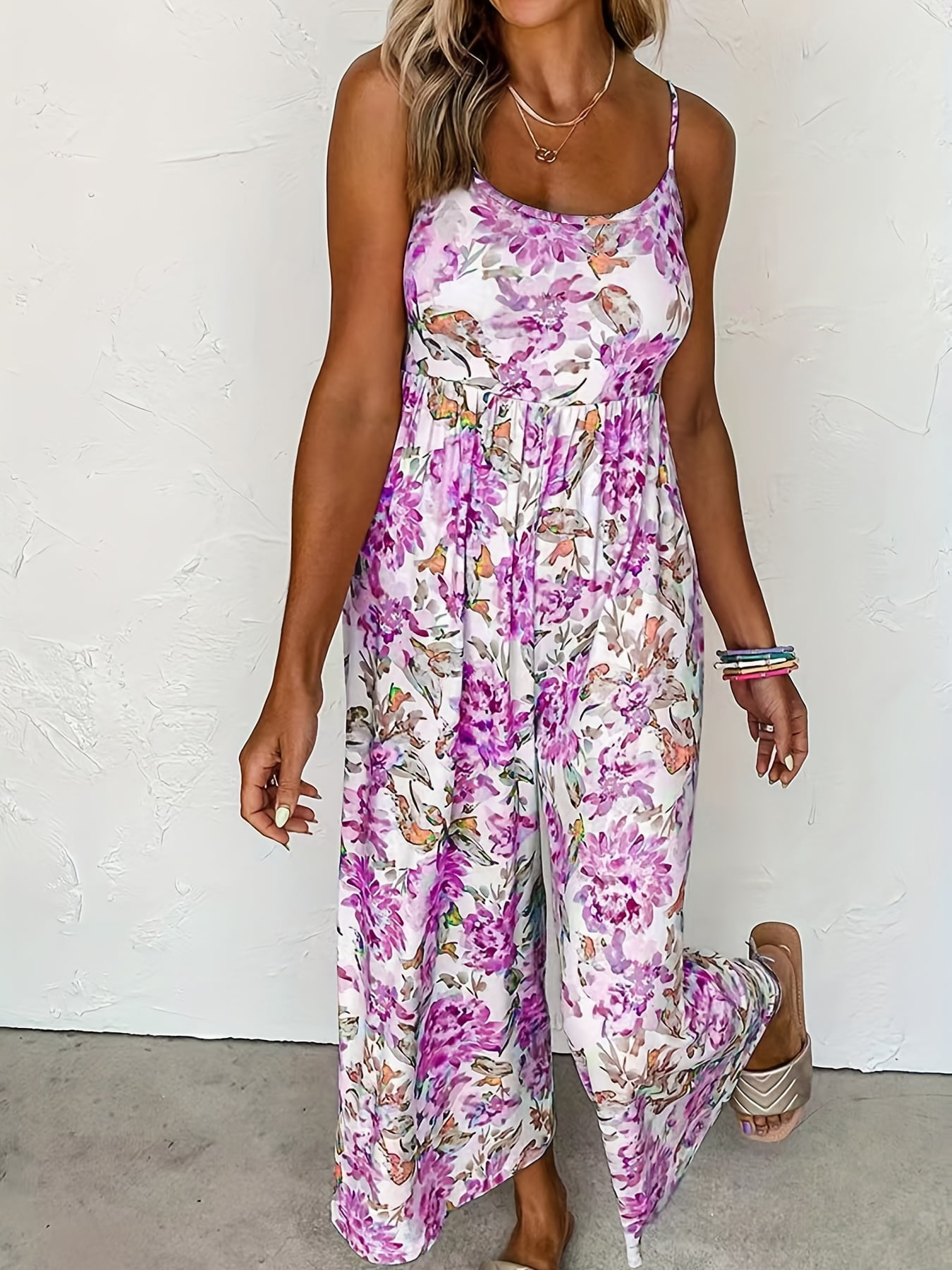 Tropical Print V Neck Cami Dress, Vacation Drawstring Waist Sleeveless ...