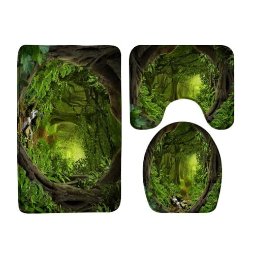 Tropical Rainforest 3 Pcs Bath Rugs Set,Green Forest Tree Hole Jungle ...