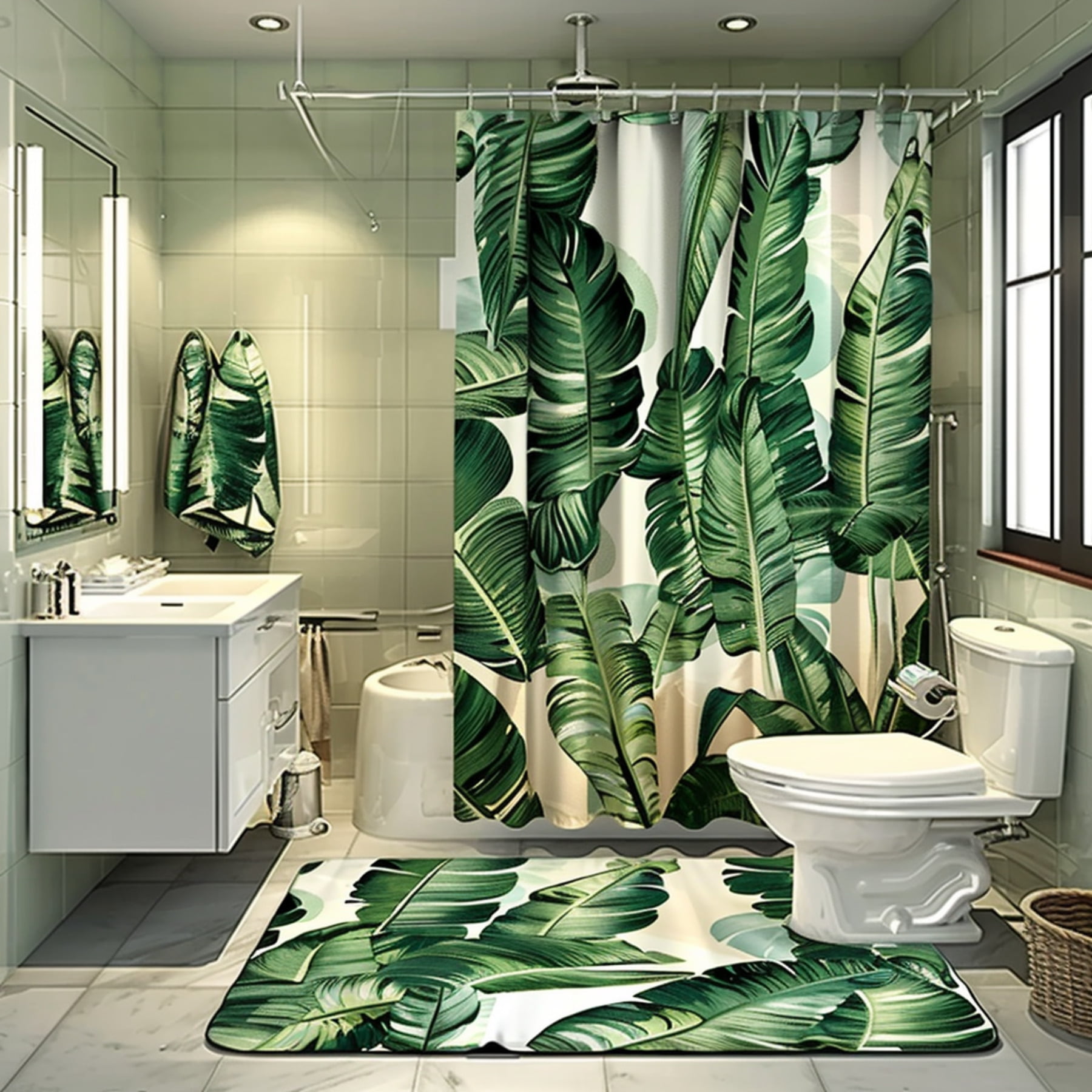 Tropical Rainforest Bathroom Set With Banana Leaf Patterns Exquisite