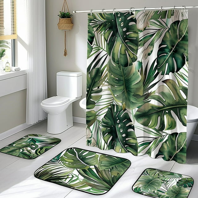 Tropical Rainforest Bathroom Set With Leaf Print Curtain Southeast
