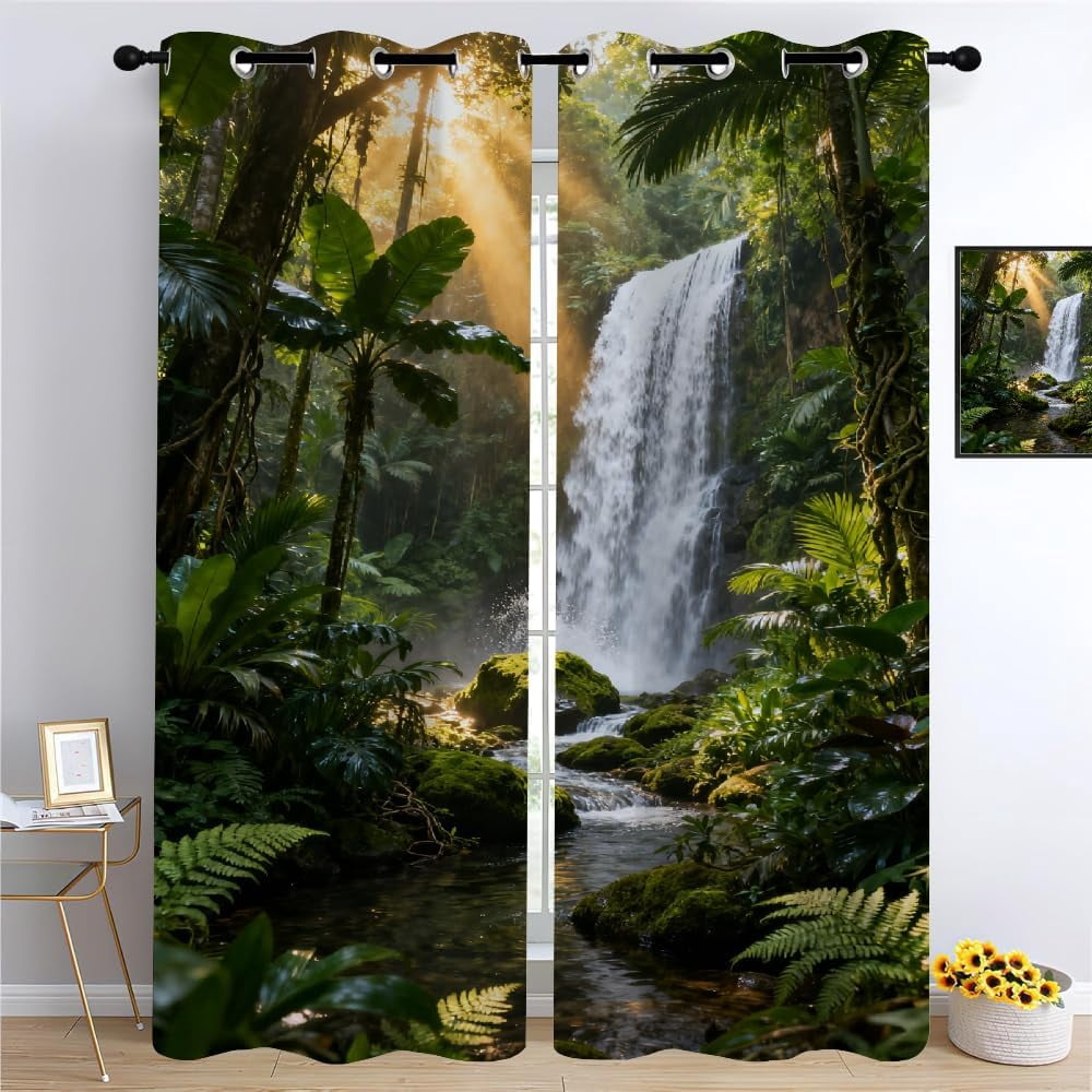 Tropical Rainforest Curtains Waterfall Jungle Blackout Drapes For ...