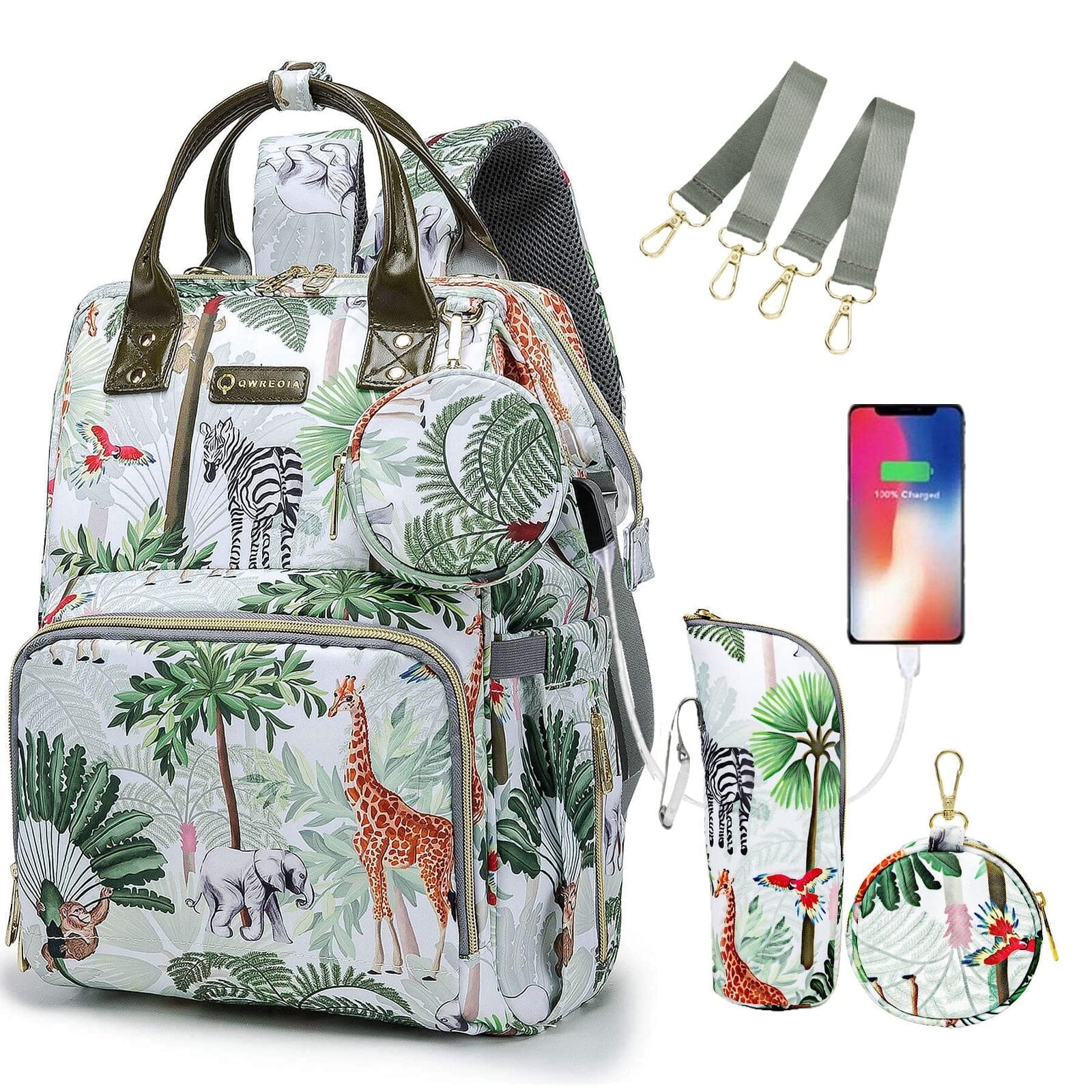 Tropical Rainforest Diaper Bag Backpack,Animal Nappy Backpack with Coin ...