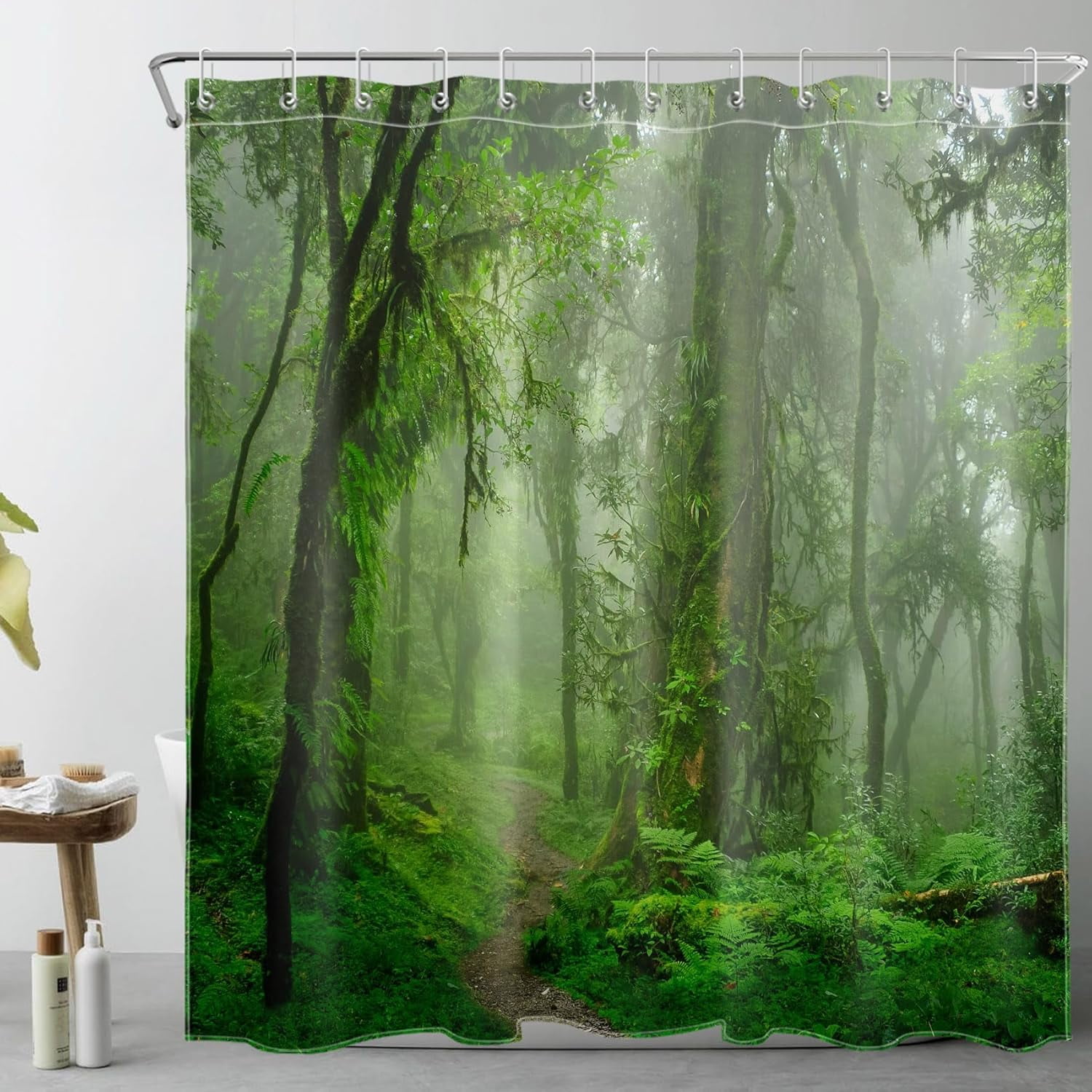Tropical Rainforest Forest Shower Curtain for Bathroom, Green Jungle ...