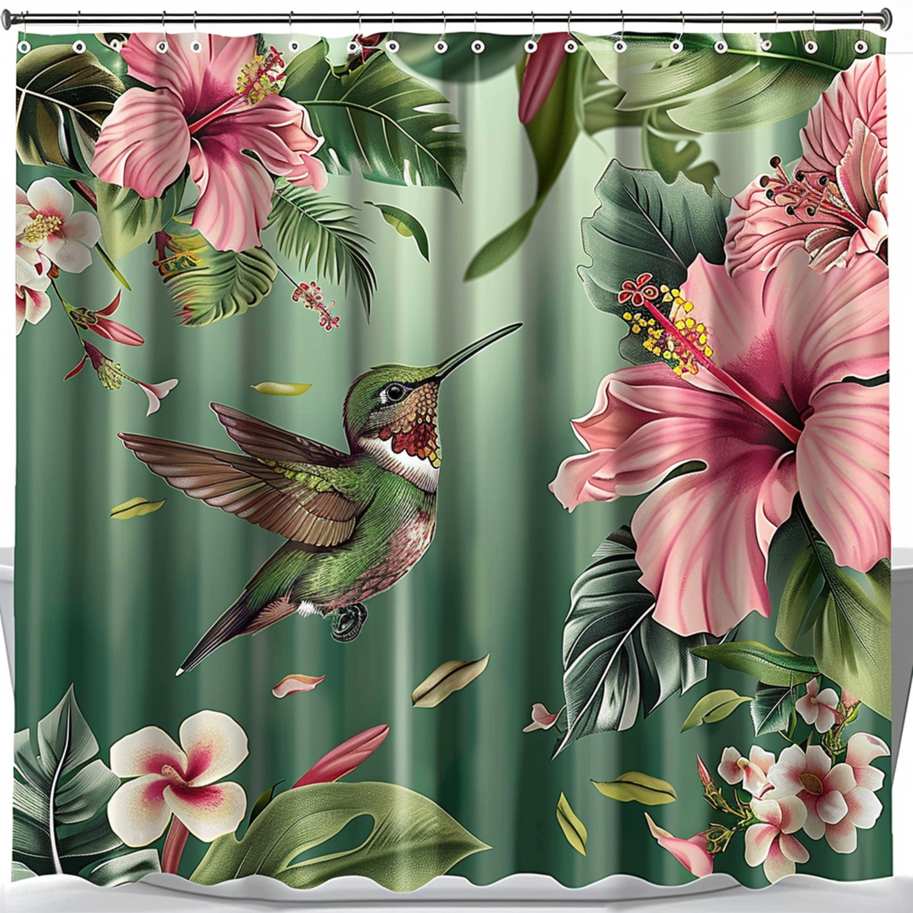 Tropical Rainforest Hummingbird And Hibiscus Flower Shower Curtain