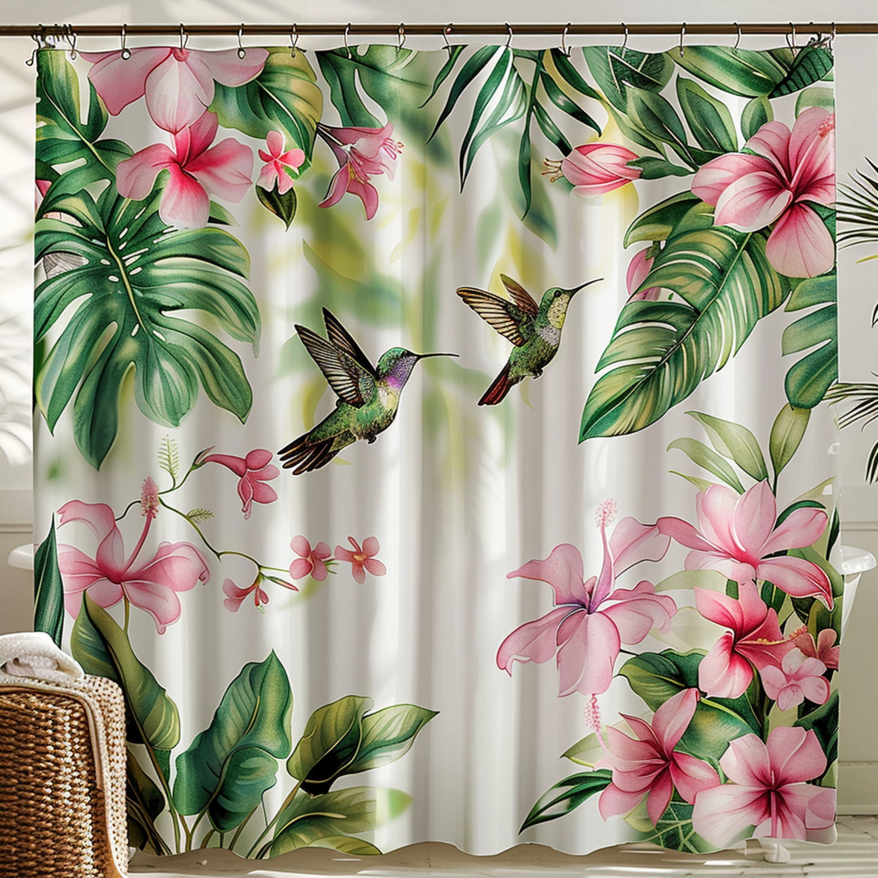 Tropical Rainforest Hummingbird Shower Curtain Exquisite Watercolor