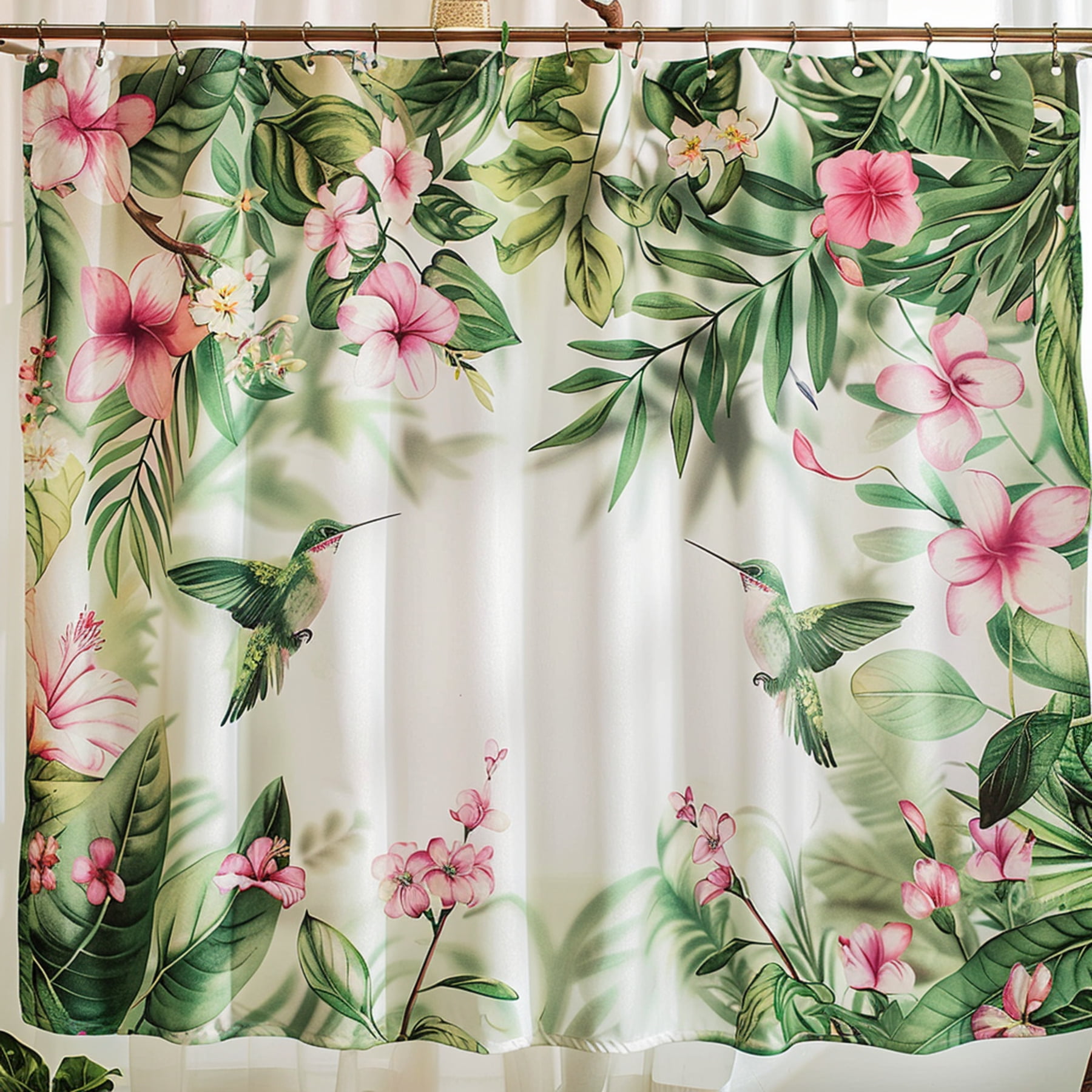 Tropical Rainforest Hummingbird Shower Curtain Exquisite Watercolor