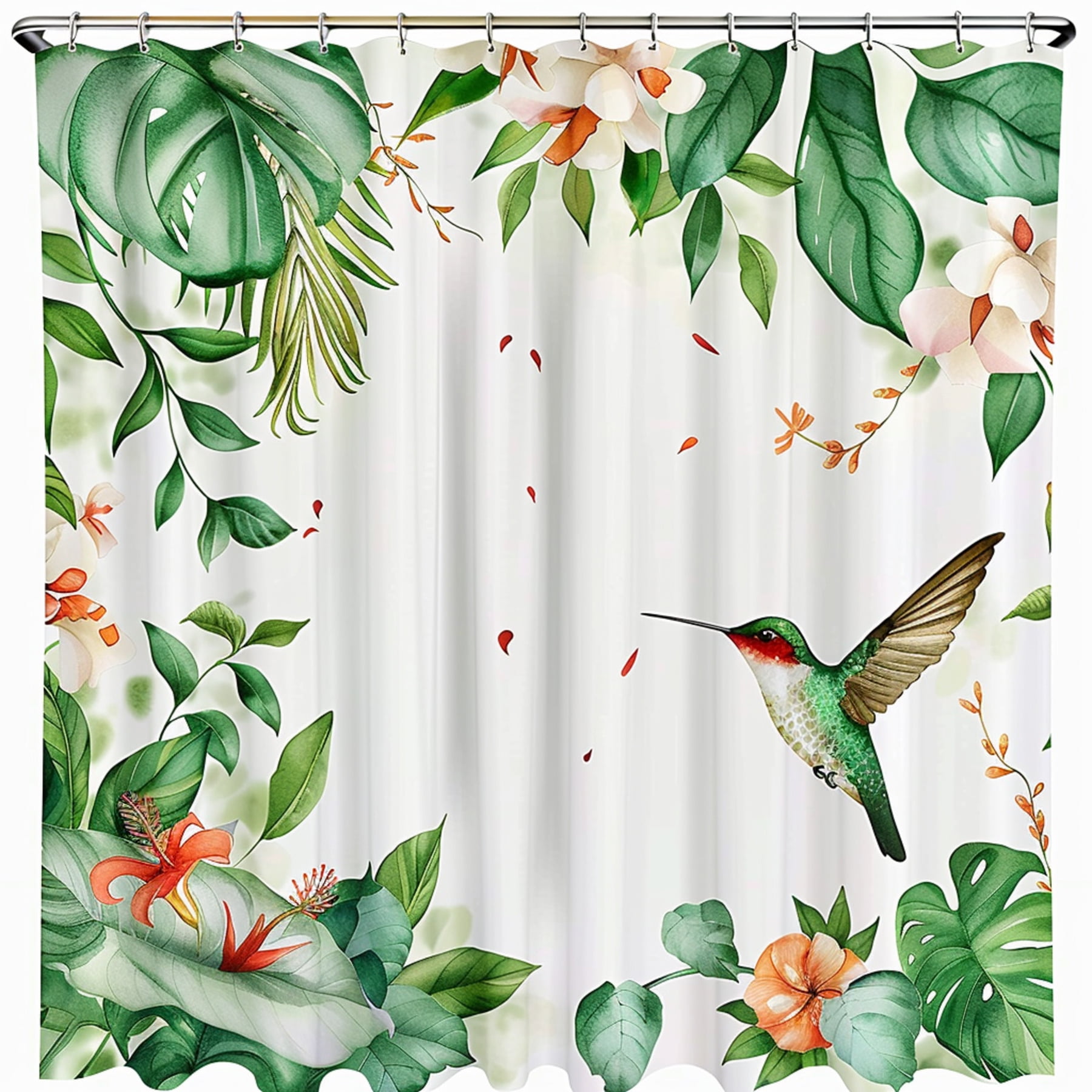 Tropical Rainforest Hummingbird Watercolor Shower Curtain Bright Colors