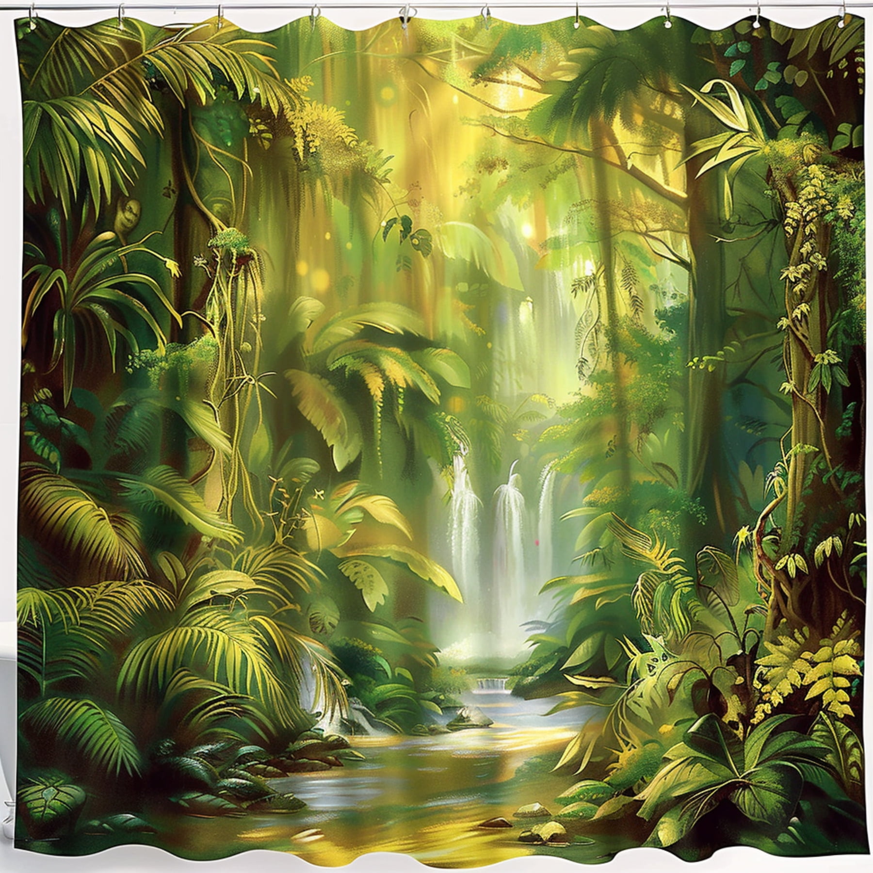 Tropical Rainforest Jungle Shower Curtain Exotic Plants River Sunlight