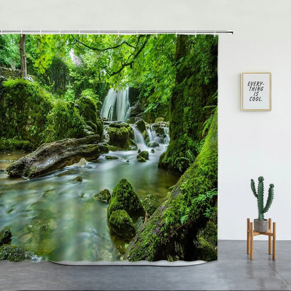 Tropical Rainforest Landscape Shower Curtains Forest Waterfall ...