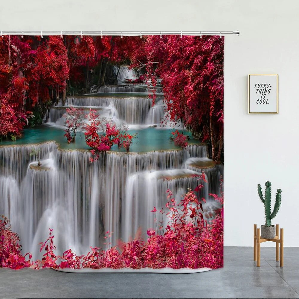 Tropical Rainforest Landscape Shower Curtains Forest Waterfall ...