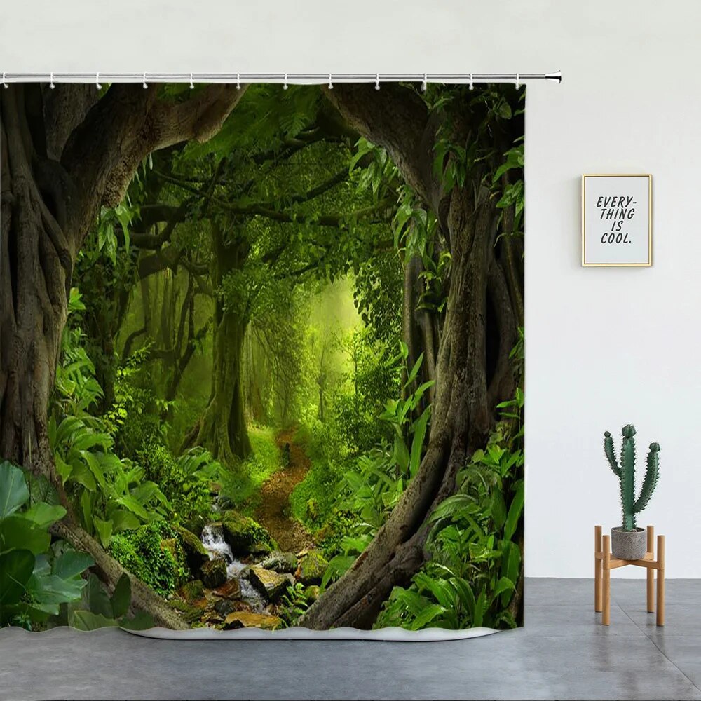 Tropical Rainforest Landscape Shower Curtains Forest Waterfall ...