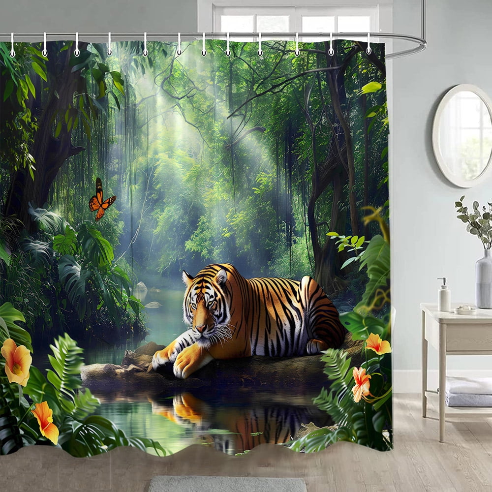 Tropical Rainforest Landscape Shower Curtains Palm Tree Green Jungle ...