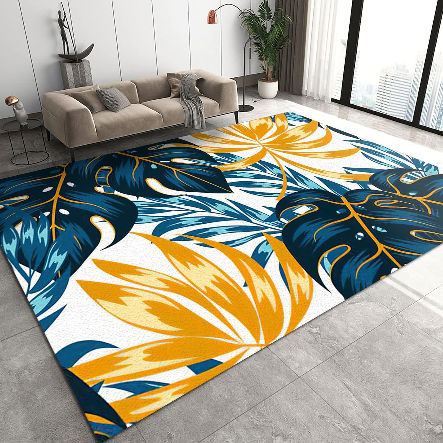 Tropical Rainforest Leaf Area Rugs, Modern Plant Carpet, Carpet Mat Non ...