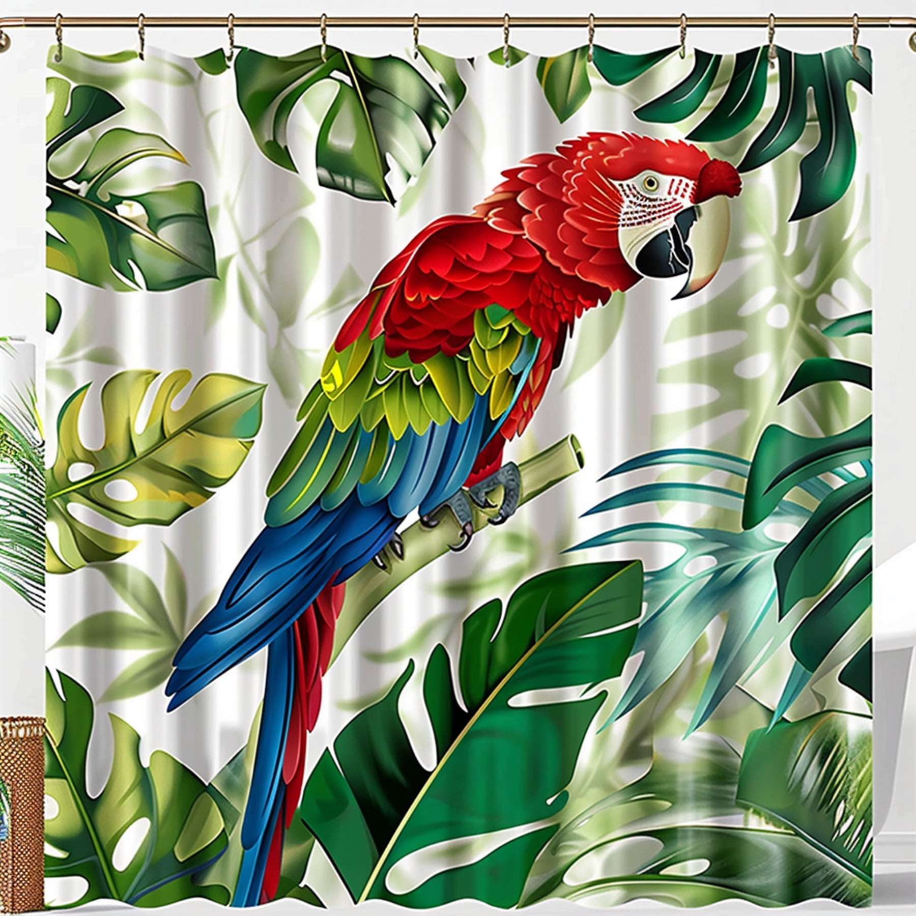 Tropical Rainforest Macaw Parrot Bathroom Shower Curtain with Exotic ...