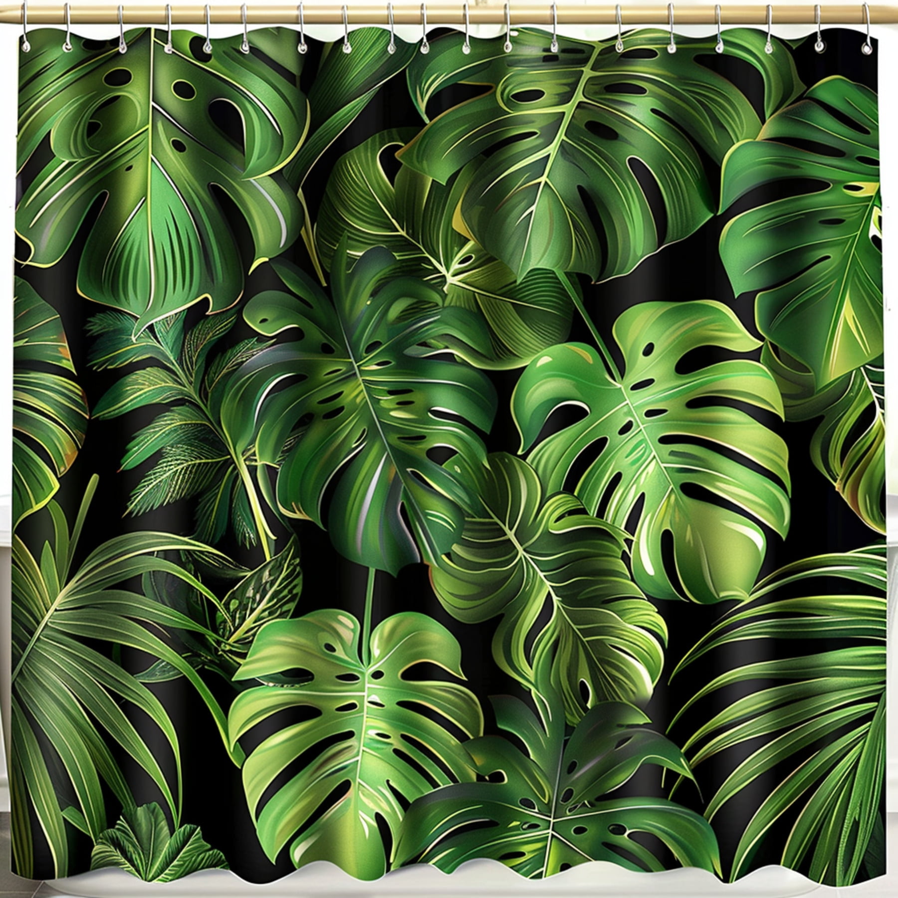 Tropical Rainforest Monstera and Palm Leaves Shower Curtain Vibrant ...