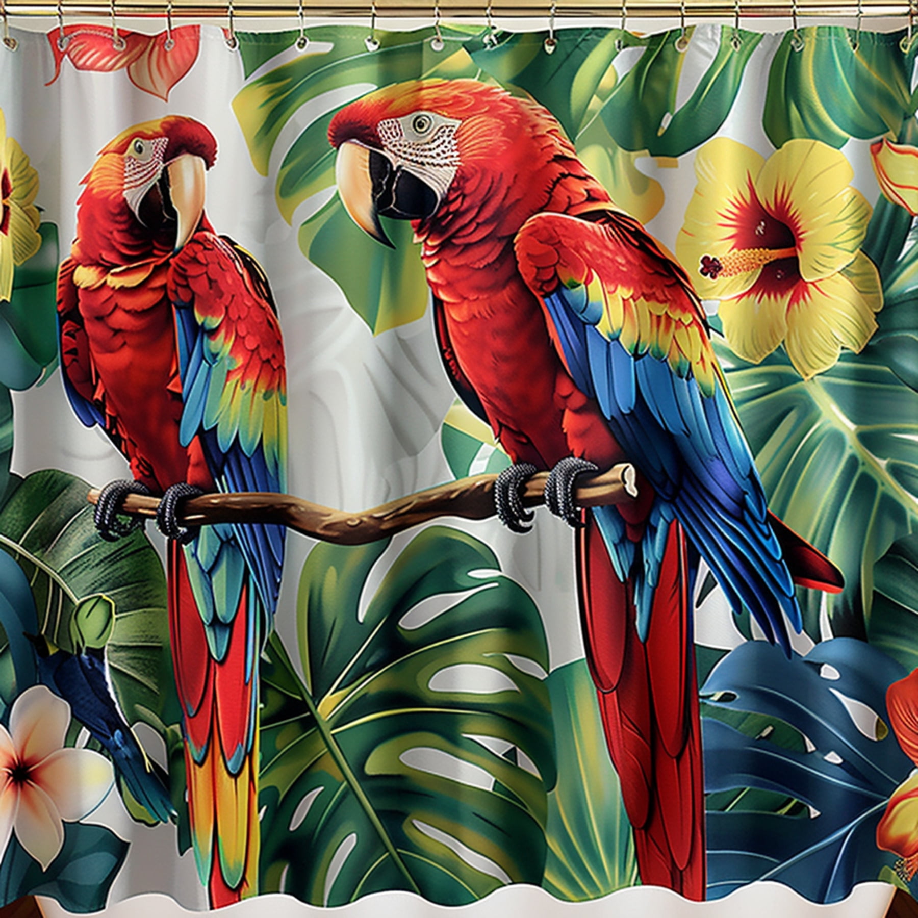 Tropical Rainforest Parrots Shower Curtain With Vibrant Colors And