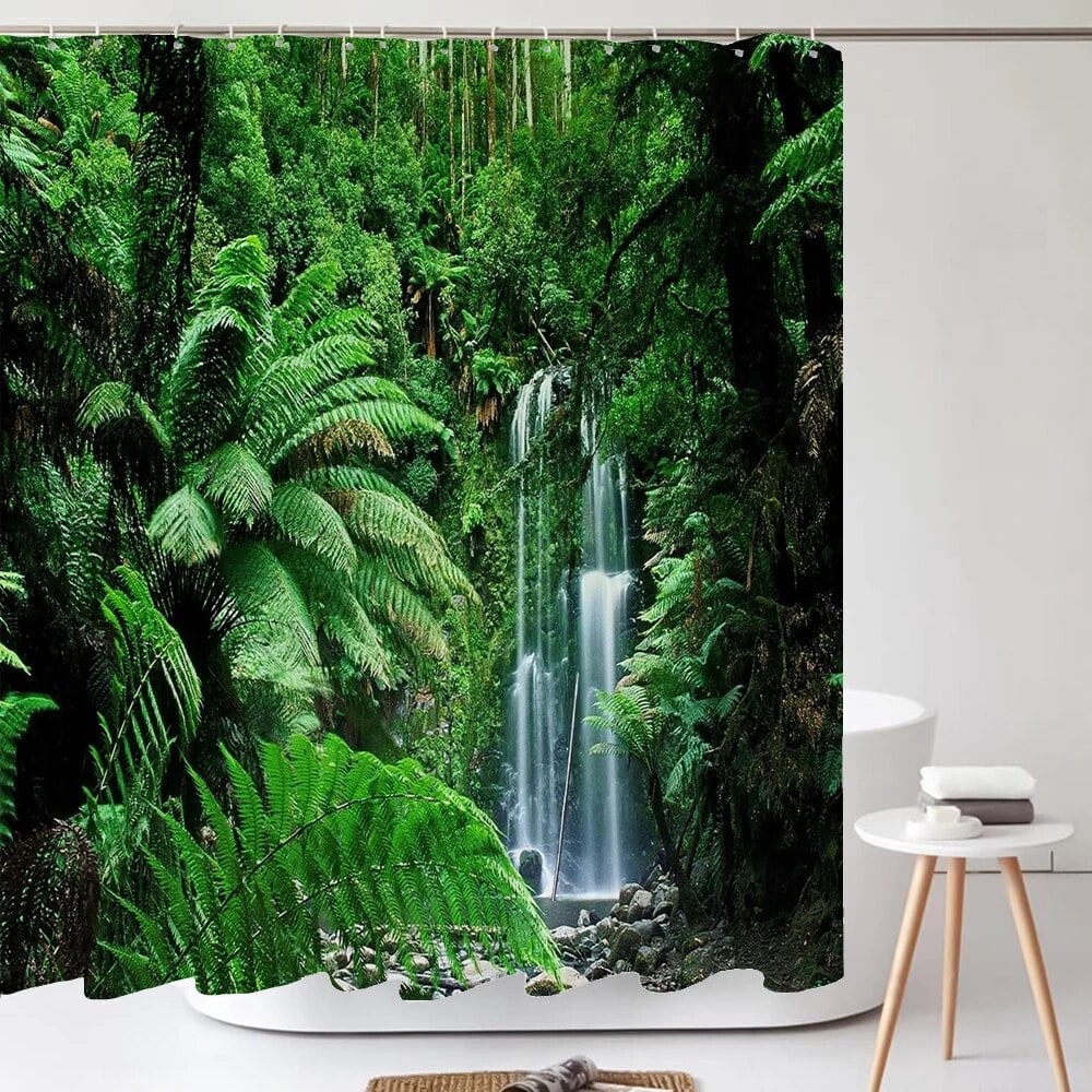 Tropical Rainforest Printed Fabric Shower Curtains Forest landscape ...