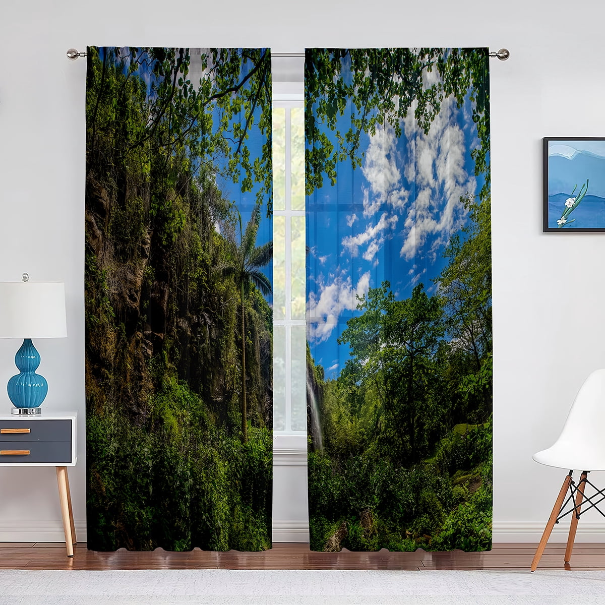 Tropical Rainforest River Sunrise Sheer Curtain for Living Room ...