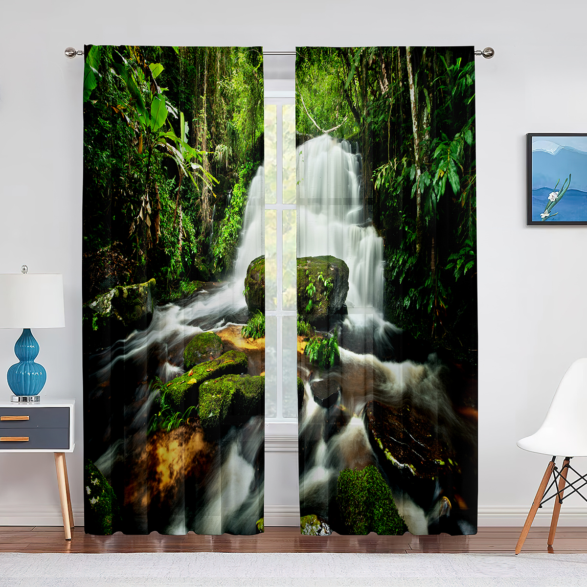Tropical Rainforest River Sunrise Sheer Curtain for Living Room ...