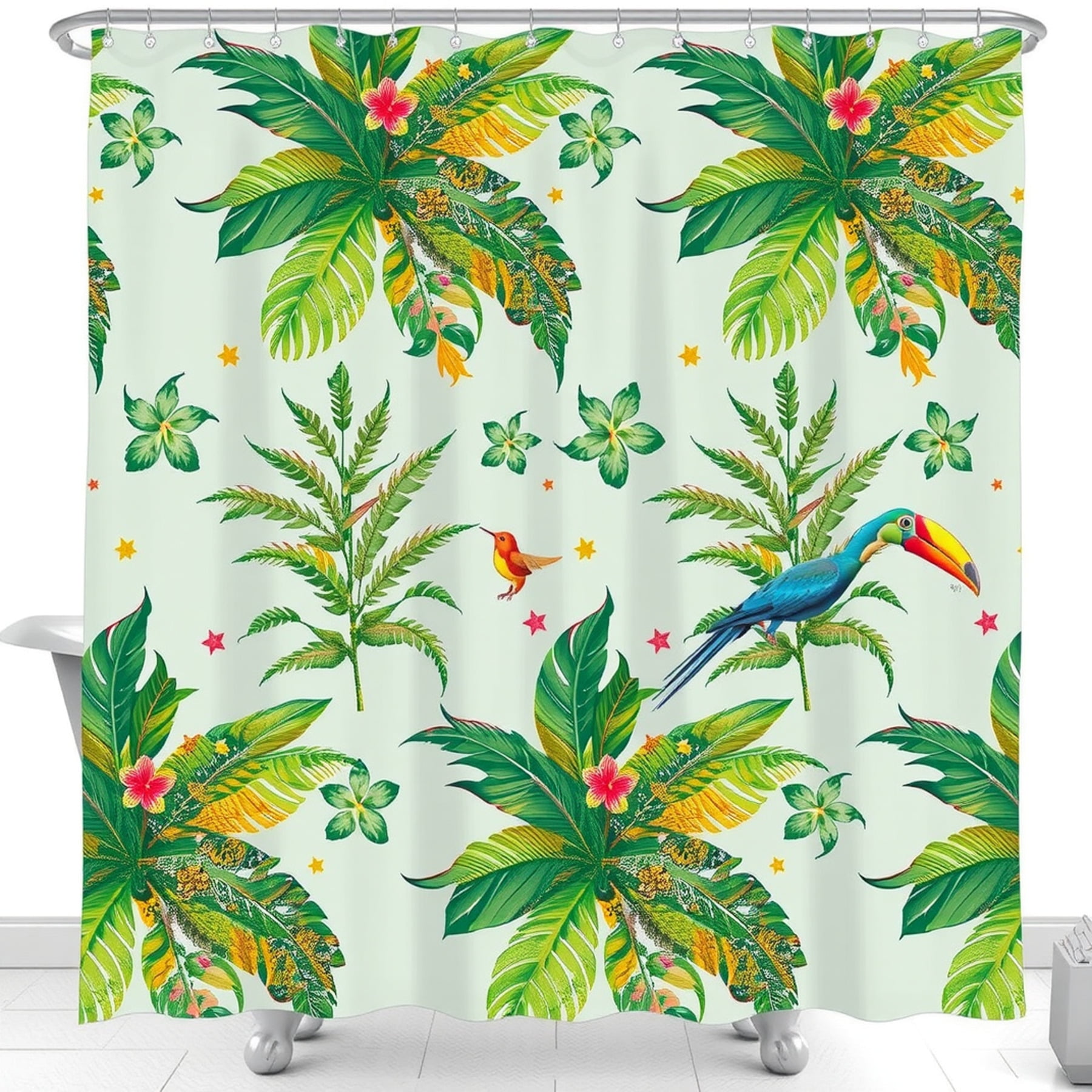 Tropical Rainforest Shower Curtain Design - Greenery & Vibrant Flowers ...