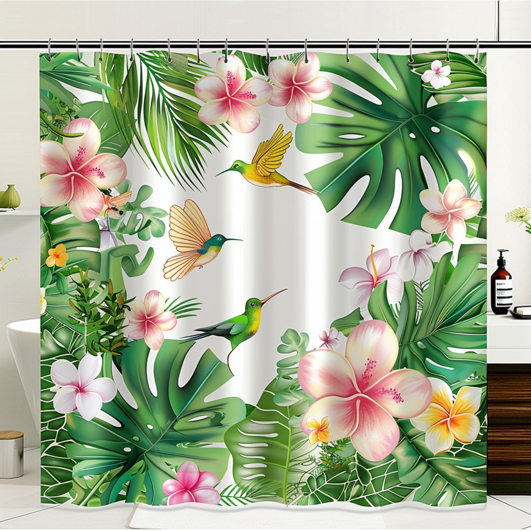 Tropical Rainforest Shower Curtain With Hummingbirds And Butterflies