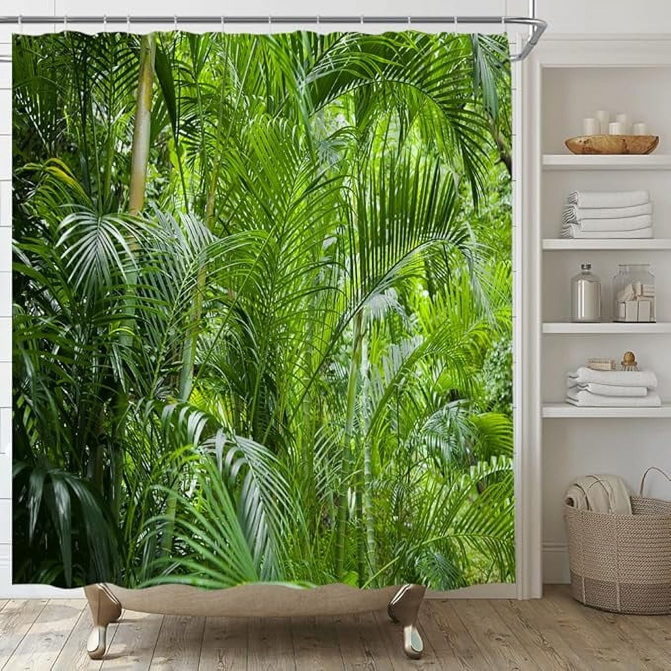 Tropical Rainforest Shower Curtain Jungle Green Forest Palm Tree Leaves ...