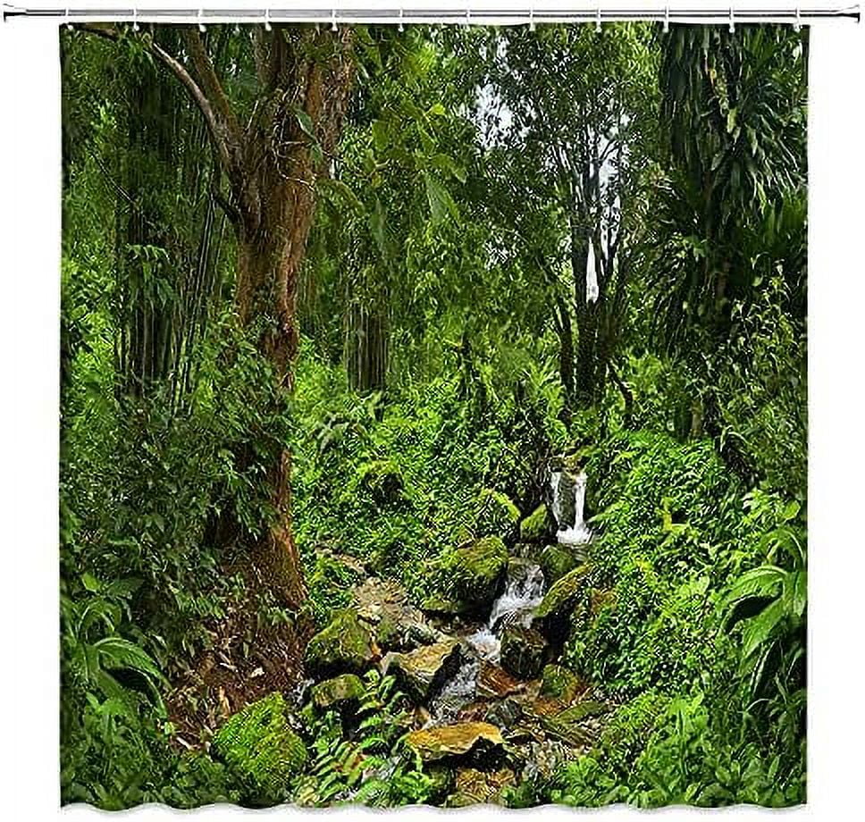 Tropical Rainforest Shower Curtain Jungle Green Forest Tree Plants ...