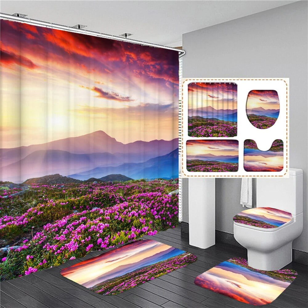 Tropical Rainforest Shower Curtain Set Bath Mat Rug Toilet Cover ...
