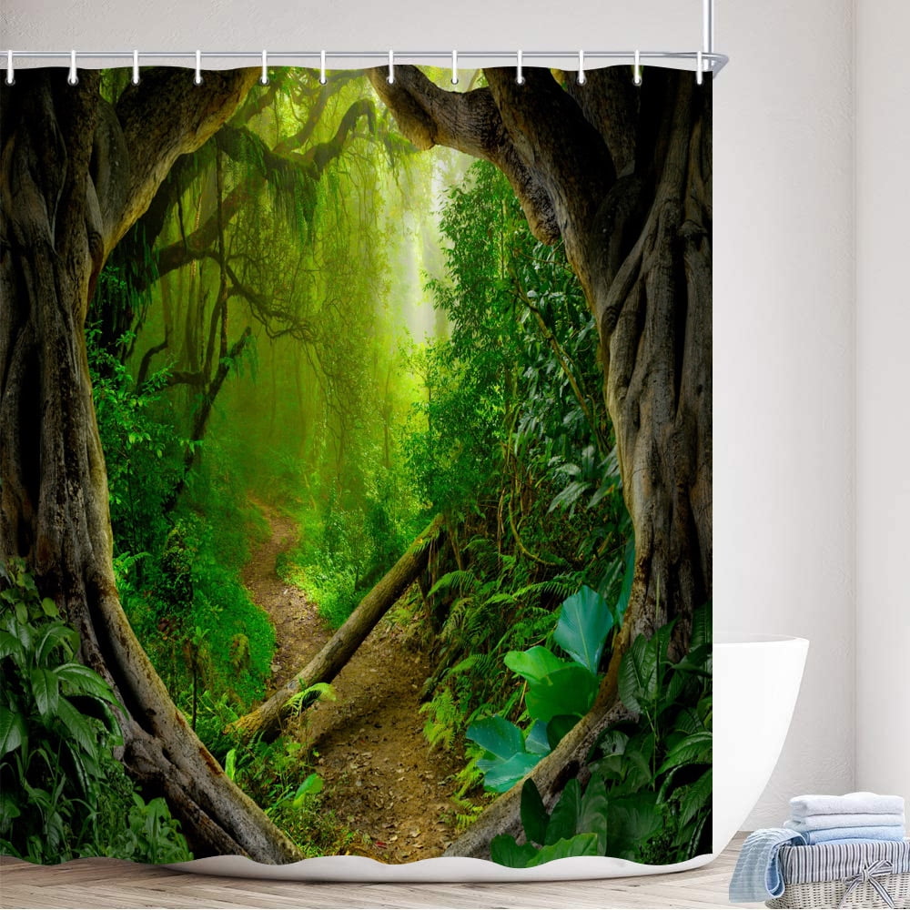 Tropical Rainforest Shower Curtains Forest Plants Rustic Nature Scenery ...