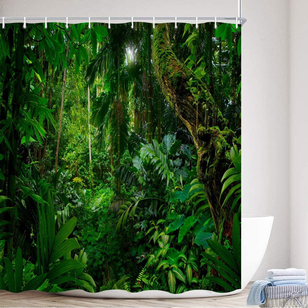 Tropical Rainforest Shower Curtains Forest Plants Rustic Nature Scenery ...