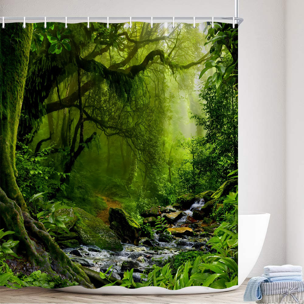 Tropical Rainforest Shower Curtains Forest Plants Rustic Nature Scenery ...