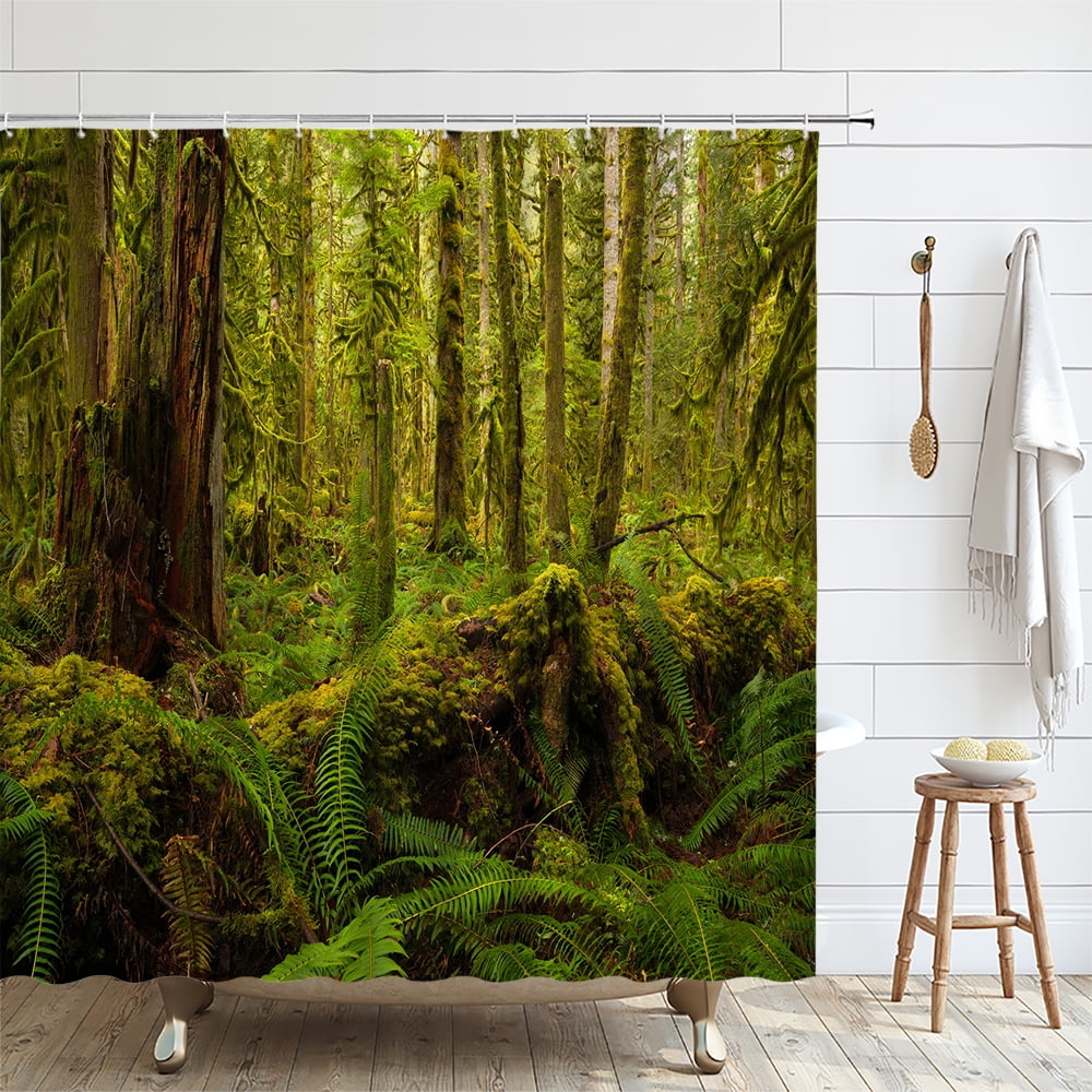 Tropical Rainforest Shower Curtains Jungle Green Forest Tree Plant ...