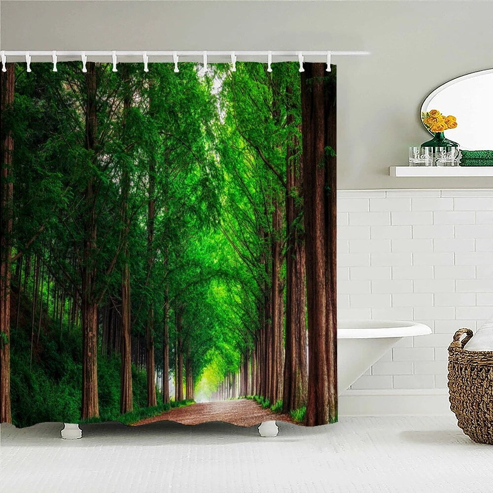 Tropical Rainforest Shower Curtains Jungle Green Forest Trees Plants