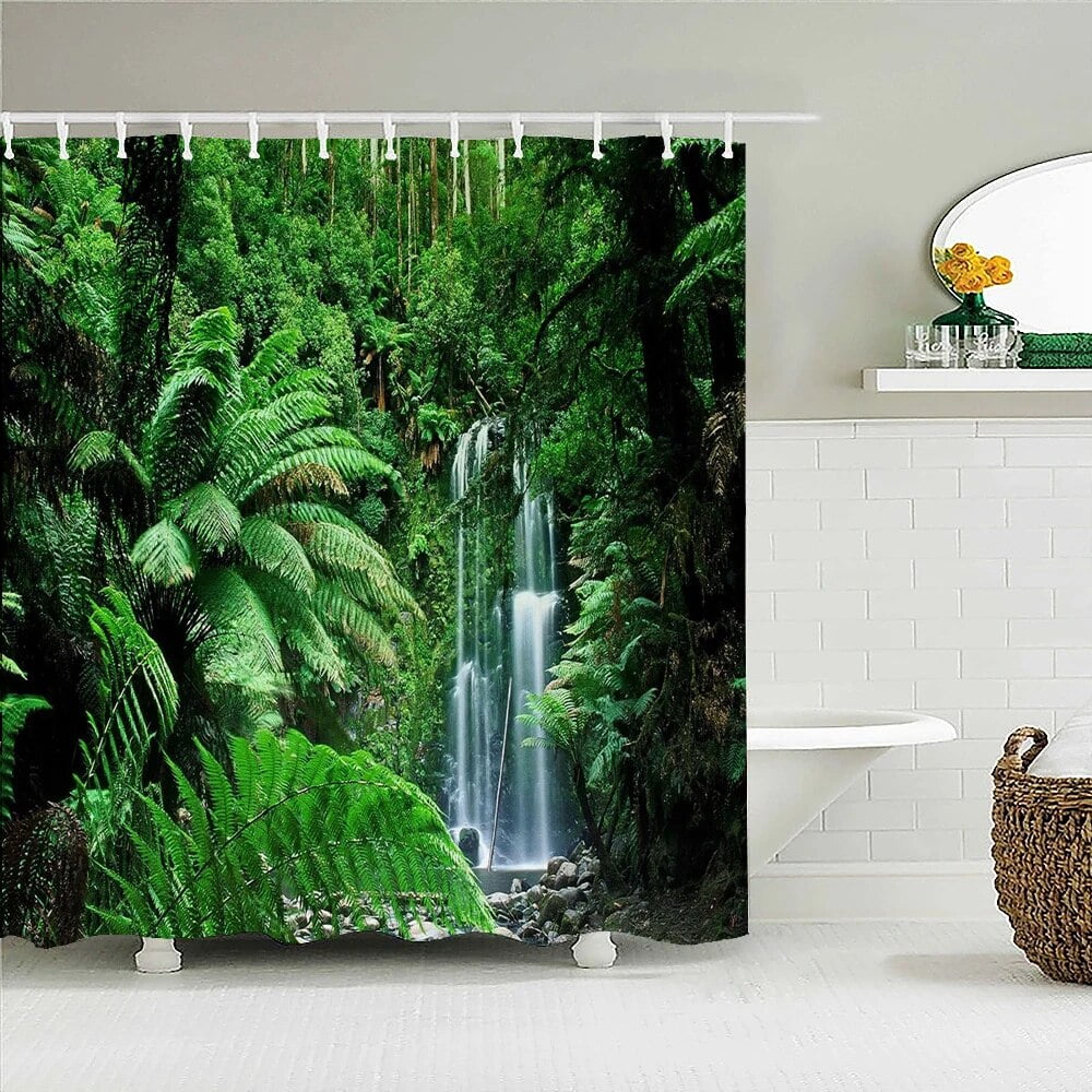 Tropical Rainforest Shower Curtains Jungle Green Forest Trees Plants