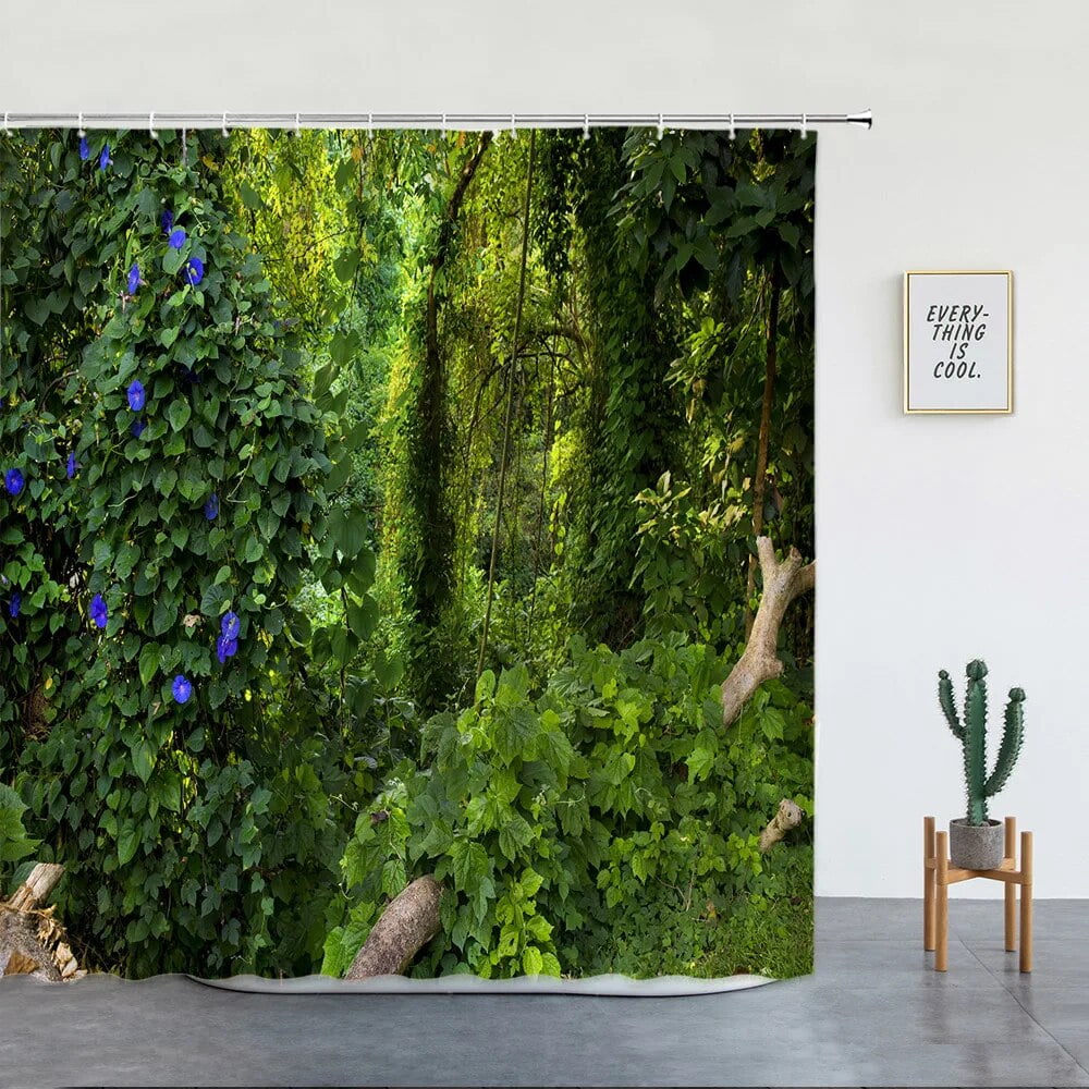 Tropical Rainforest Shower Curtains Jungle Green Forest Trees Plants