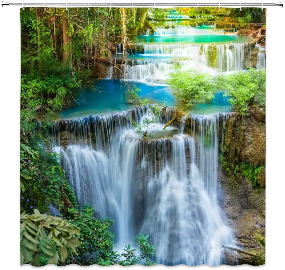 Tropical Rainforest Shower Curtains Jungle Green Forest Trees Plants